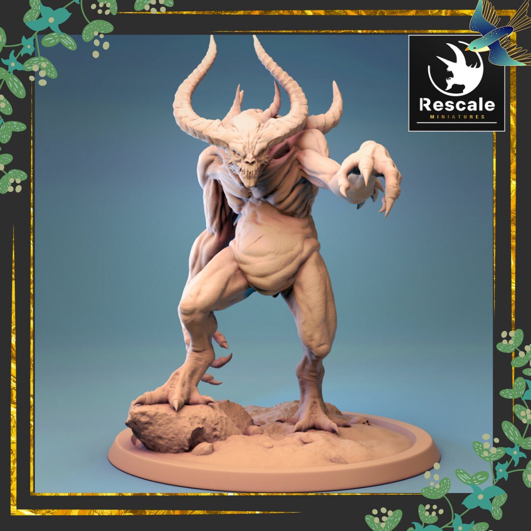 Horned Demon Rescale Miniatures Dnd Tabletop Miniature Hand-painted - Etsy