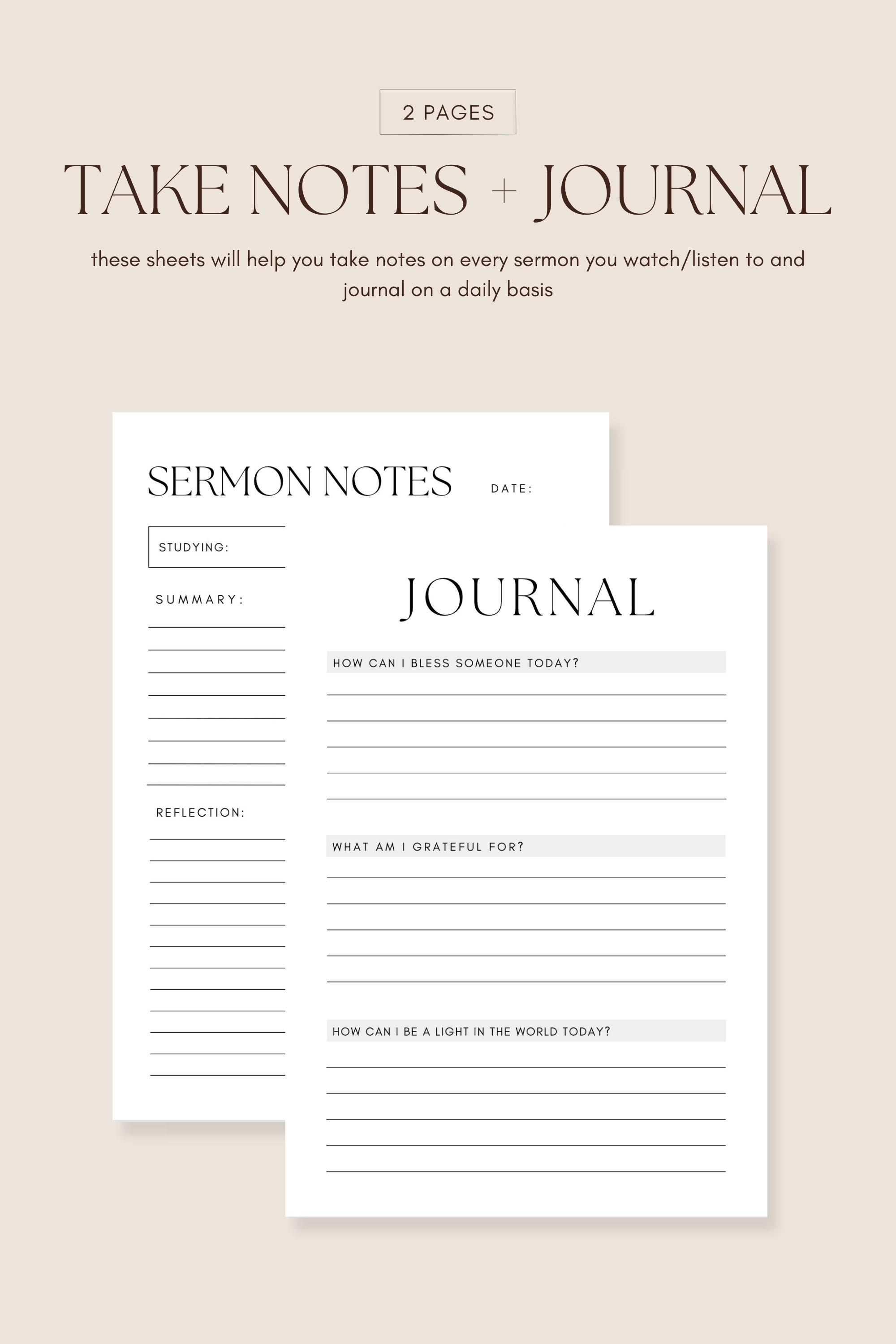 Printable Sermon Notes and Journaling Space PDF | Journal, Study, and ...
