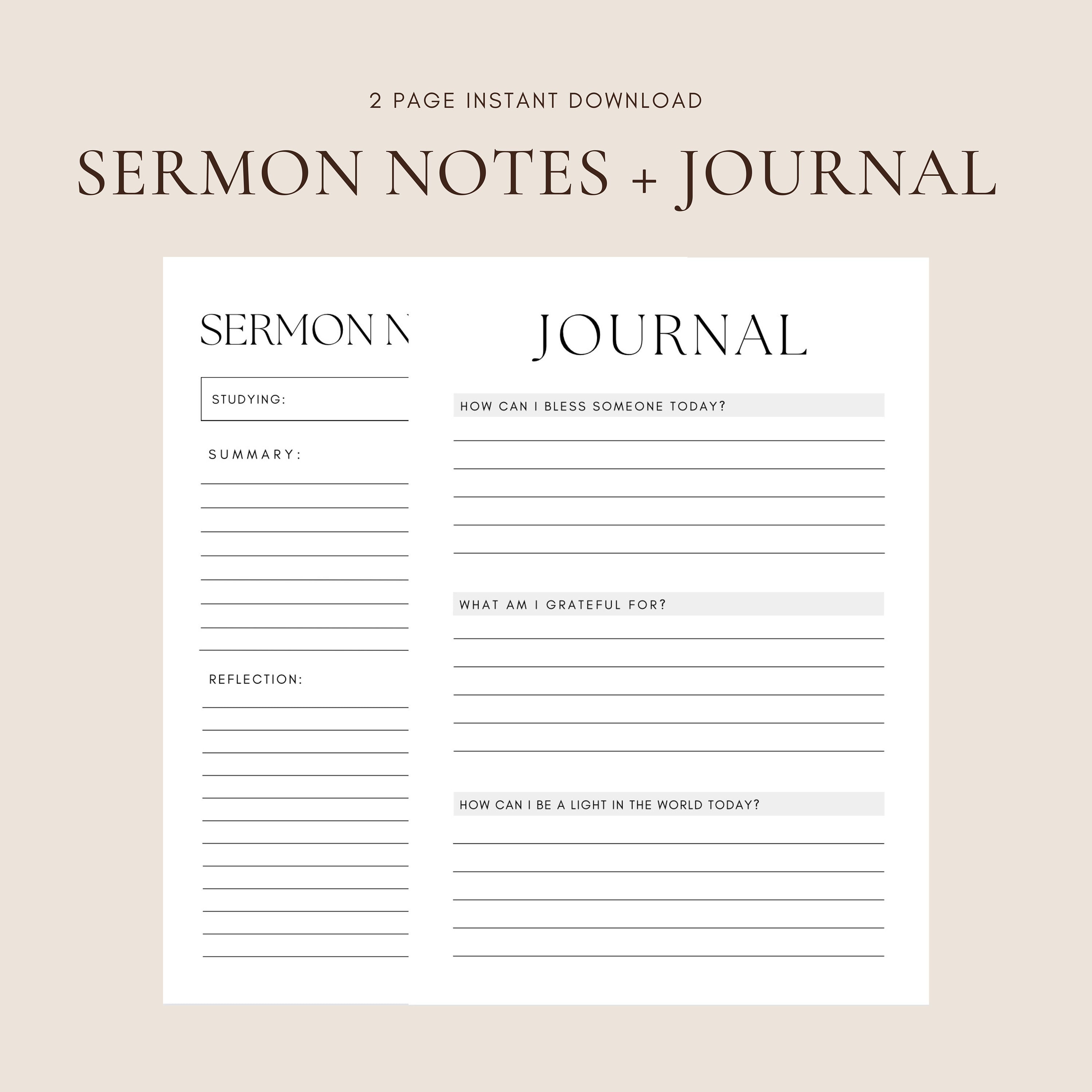 Printable Sermon Notes and Journaling Space PDF | Journal, Study, and ...