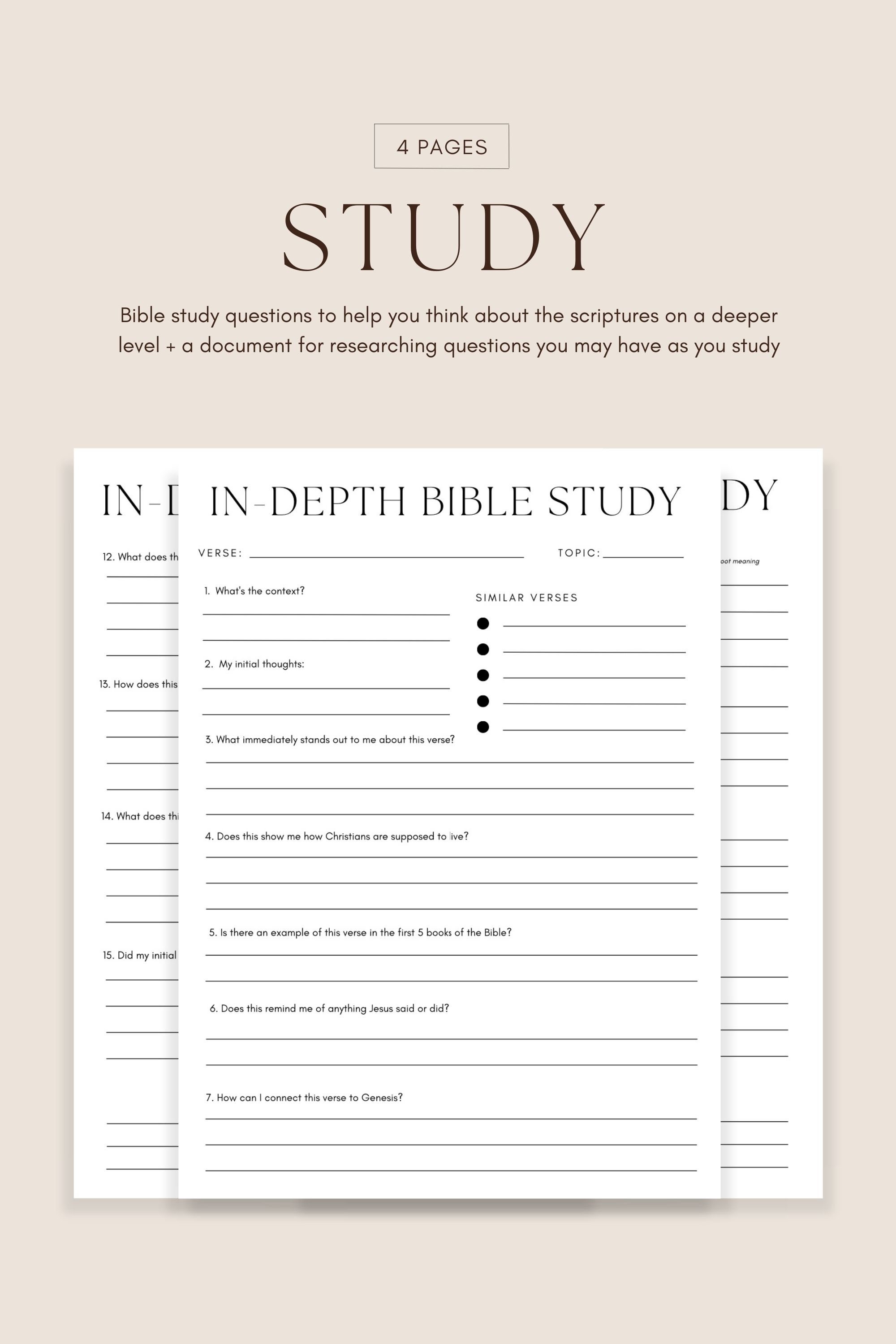 Digital In-depth Bible Study, Bible Study Worksheet, 2023 Bible Study ...