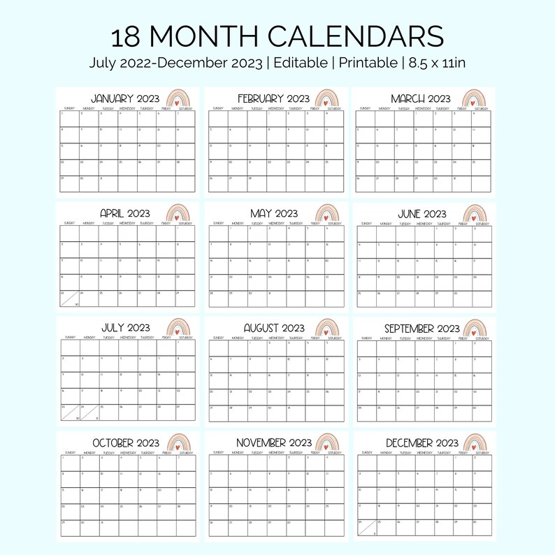 2022-2023 Editable Printable Calendars 18 Month Calendars - Etsy 2022-2023 Editable Printable Calendars 18 Month Calendars - Etsy