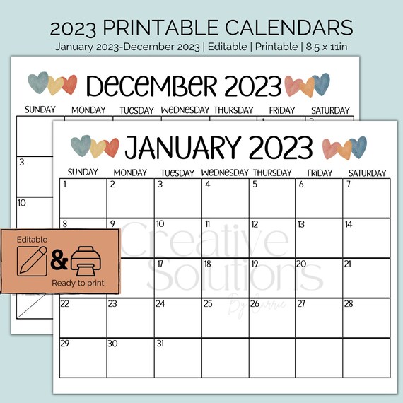 2023 Editable Printable Calendars January 2023 December - Etsy Canada 2023 Editable Printable Calendars January 2023 December - Etsy Canada
