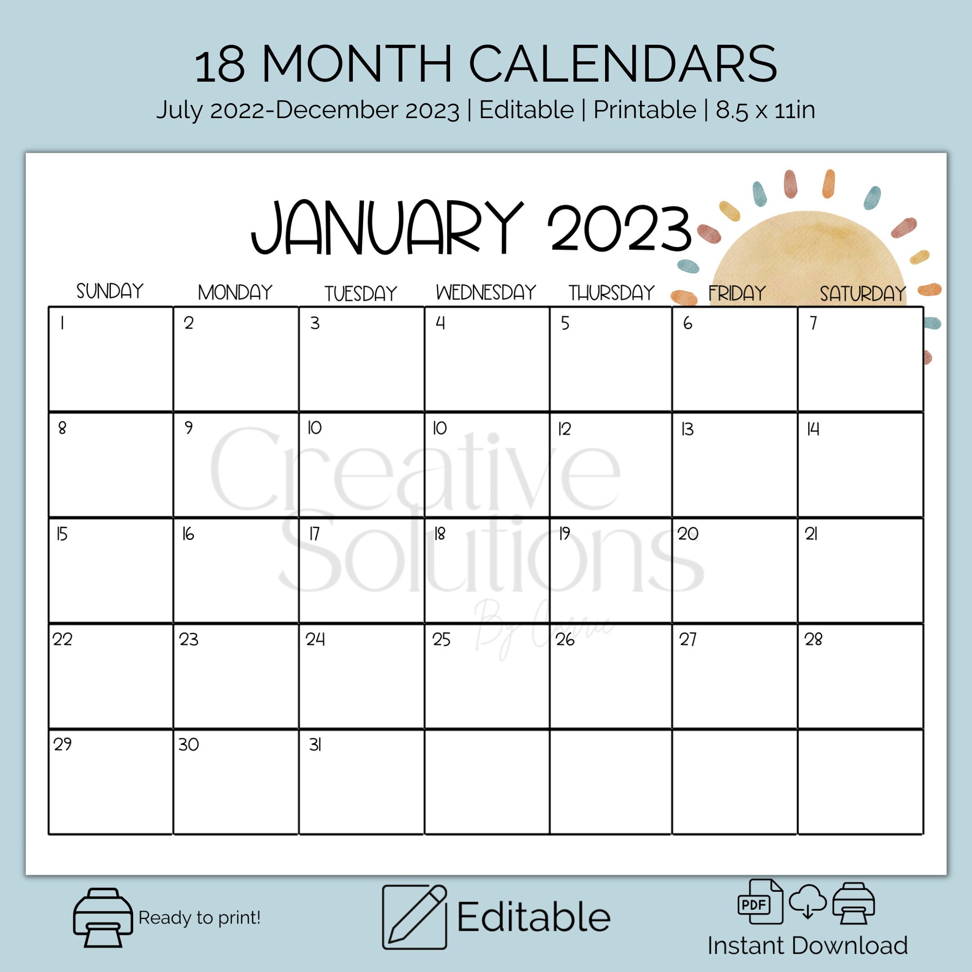 2022-2023 Editable Printable Calendars 18 Month Calendars - Etsy México