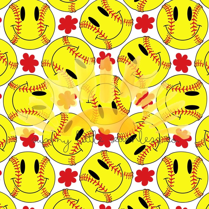 Floral Softball Smileys Seamless File | Softball Seamless File ...