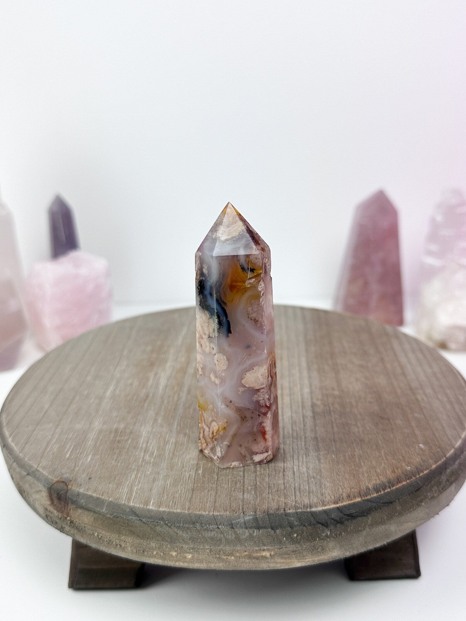 Dendritic Flower Agate Tower | Blue Flower Agate | Banded Flower Agate ...