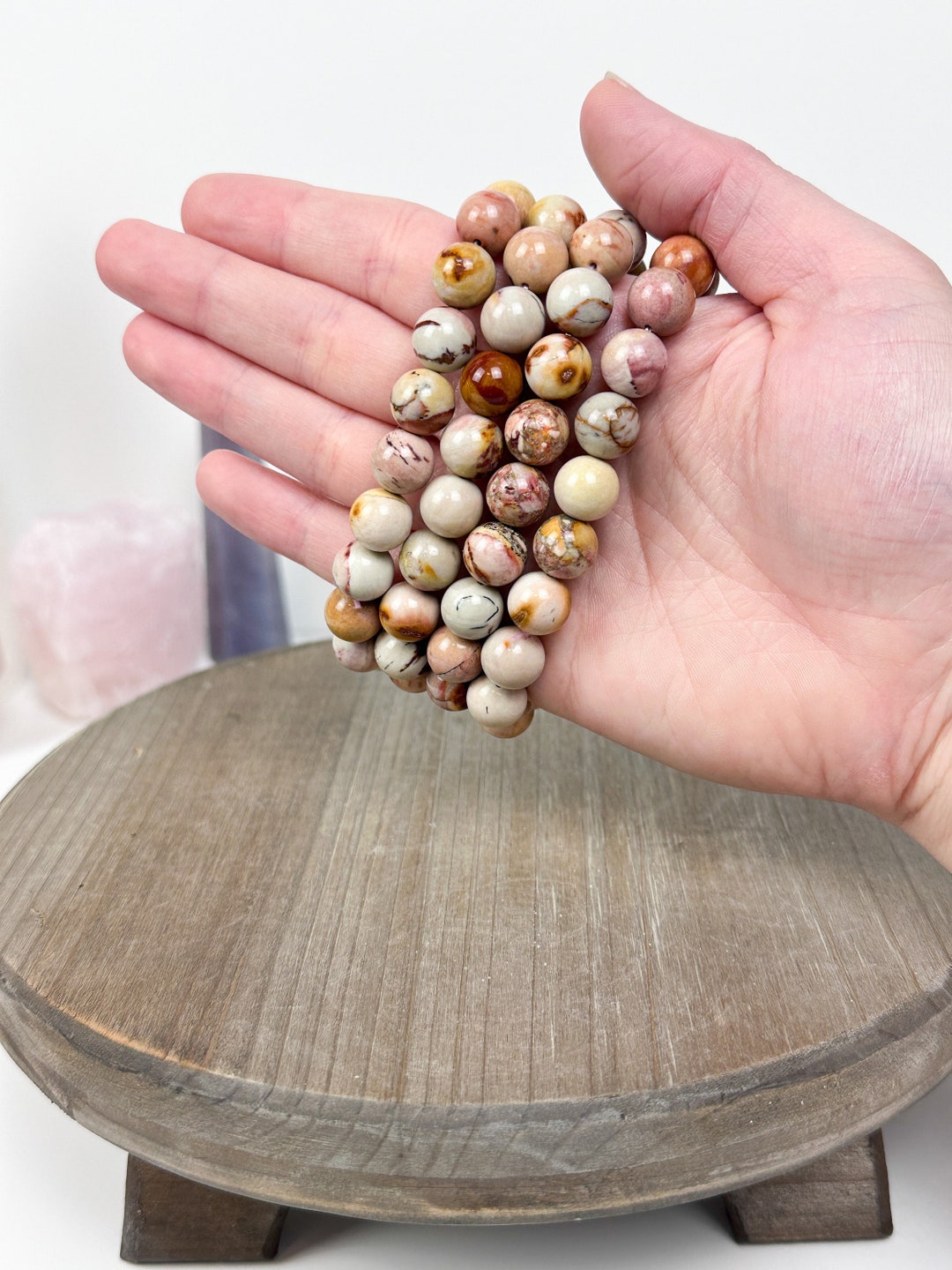 Handmade 10.5mm Pink Polychrome Jasper Bracelet - Etsy