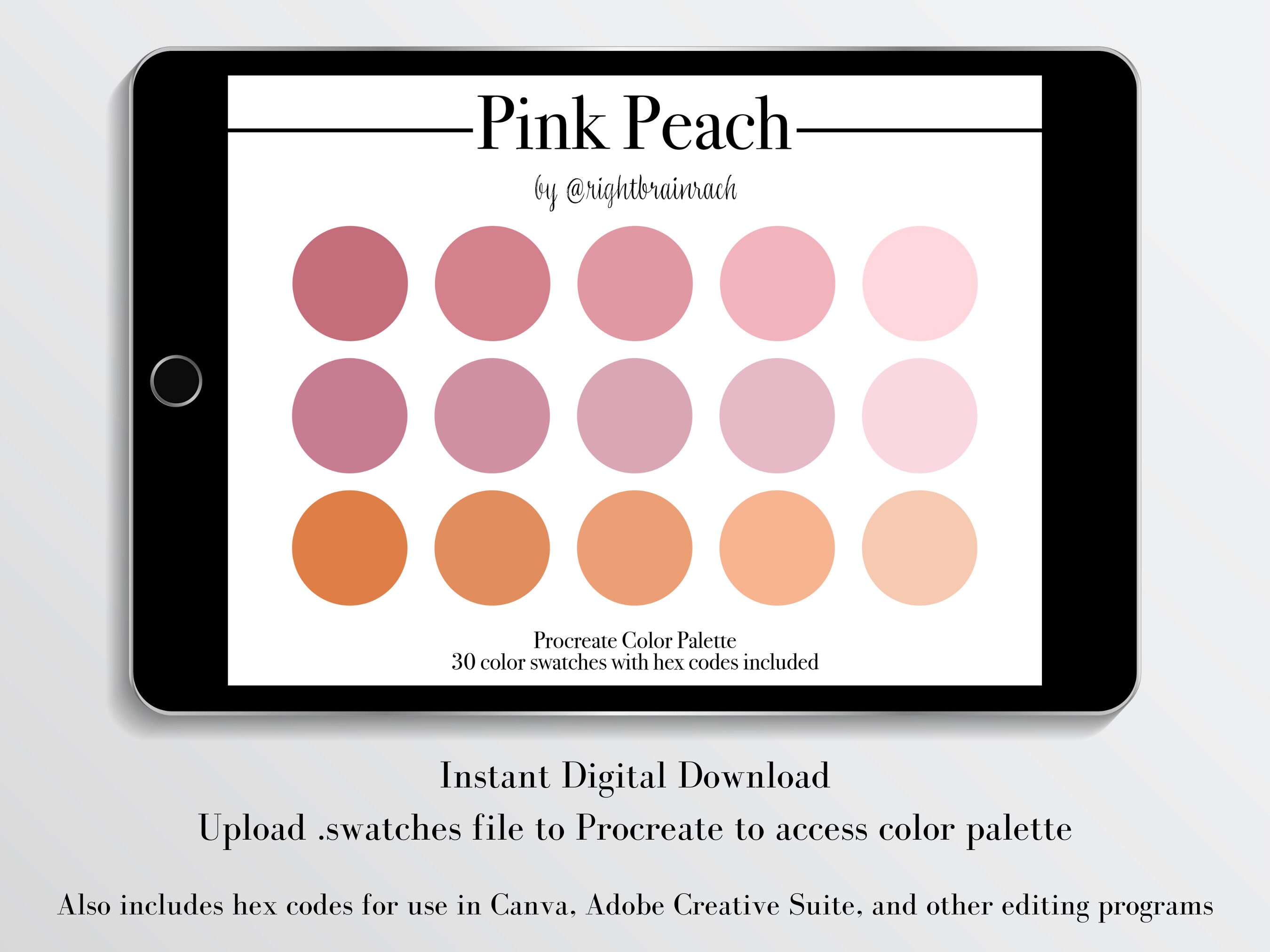 Pink Peach Procreate Color Palette 30 Color Swatches Warm Cozy Orange