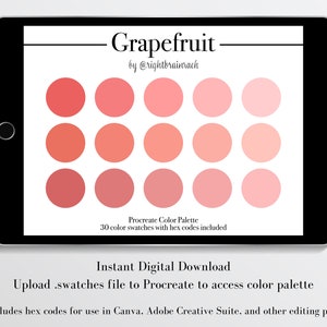 Grapefruit Procreate Color Palette 30 Color Swatches Bright, Rose Pink ...