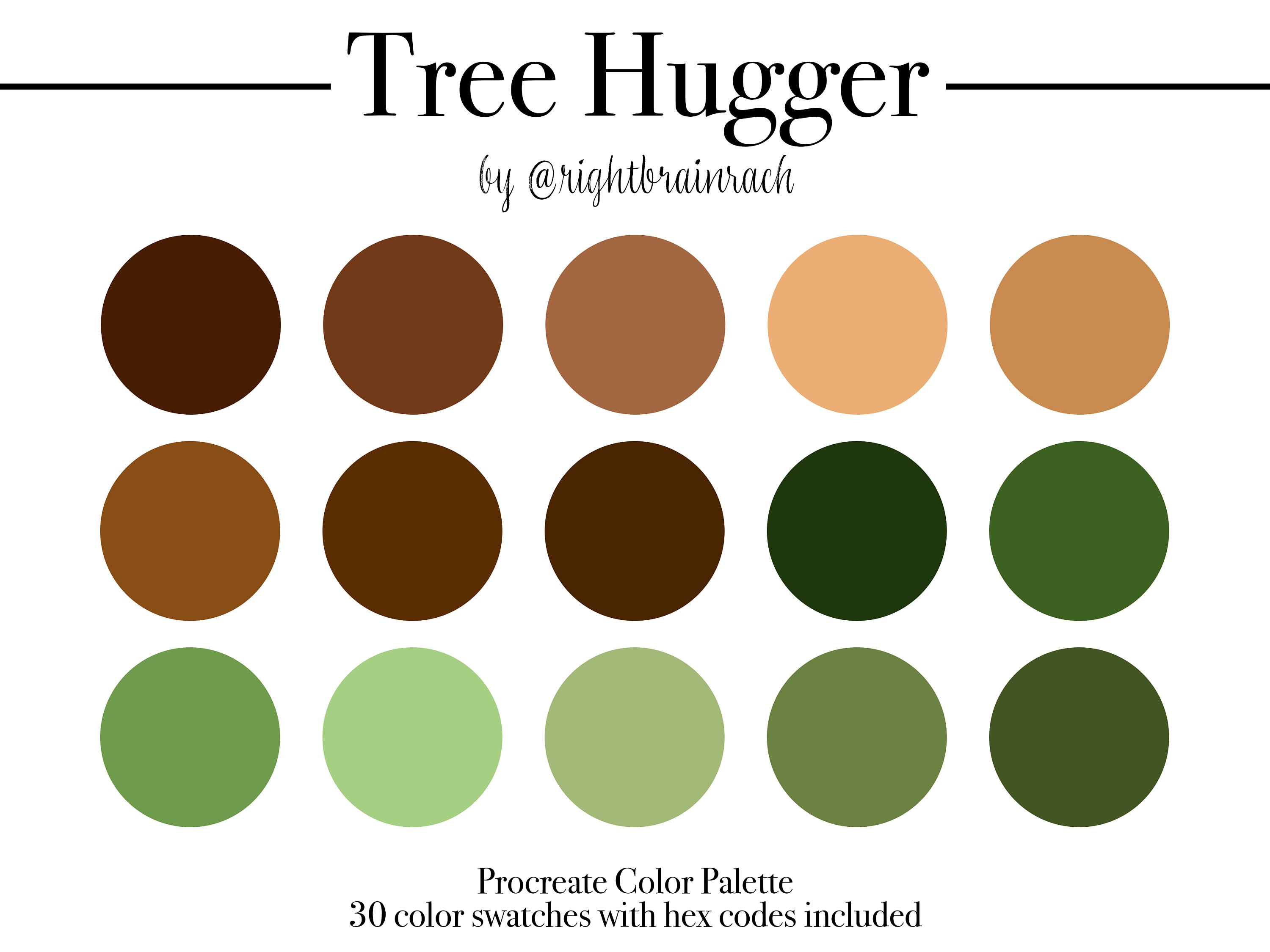 Tree Hugger Procreate Color Palette 30 Color Swatches Neutral, Green ...