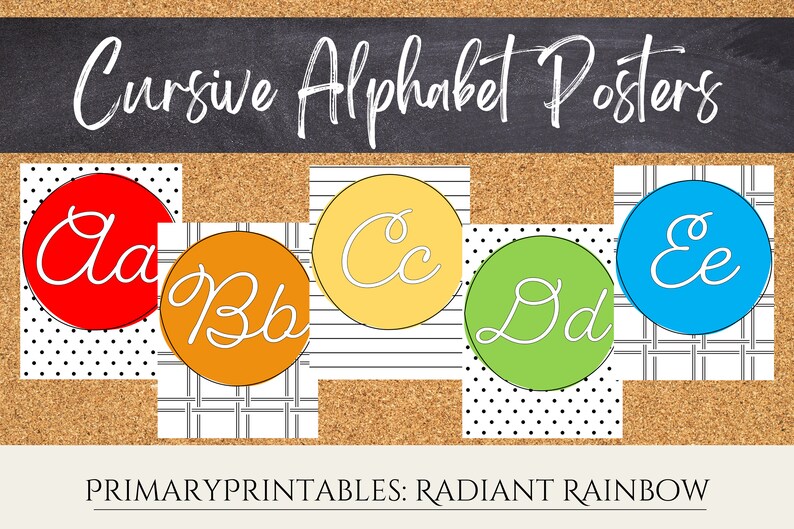 Cursive Alphabet Posters - Classroom Decor - Radiant Rainbow - Digital ...