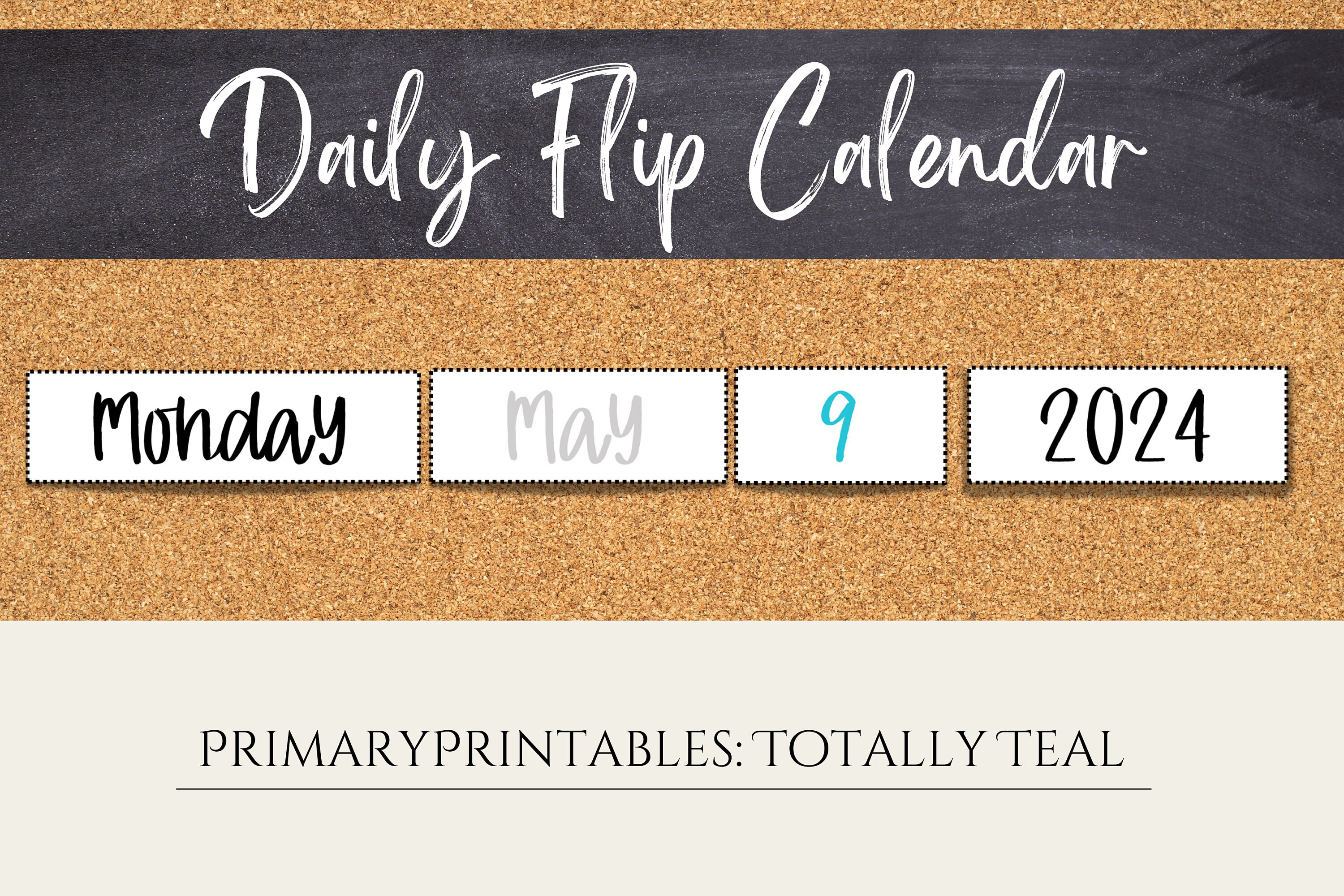 Daily Classroom Flip Calendar Classroom Decor Totally Teal - Etsy