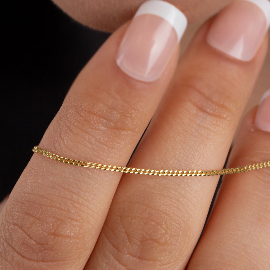 14K Diamond Cut Thin Curb Chain, Genuine Solid Gold Pendant Chain ...