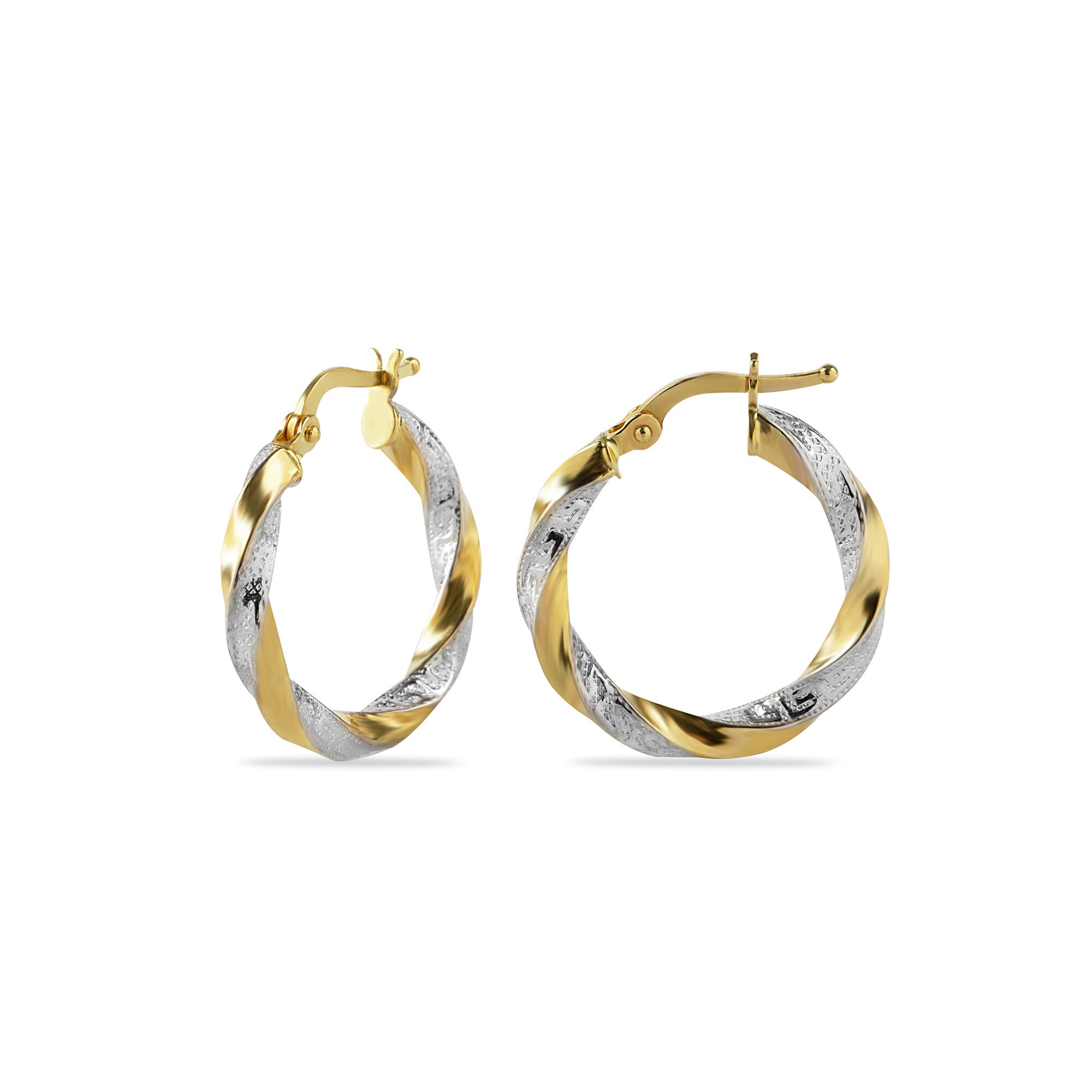 14K Solid Gold Two Tone Twisted Round Hoop Earrings Textured - Etsy