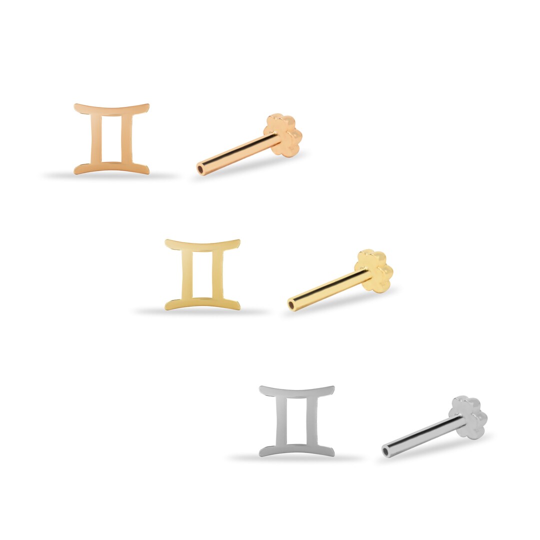 Gemini Zodiac Sign Piercing 14K Solid Gold, Minimalist Cartilage ...
