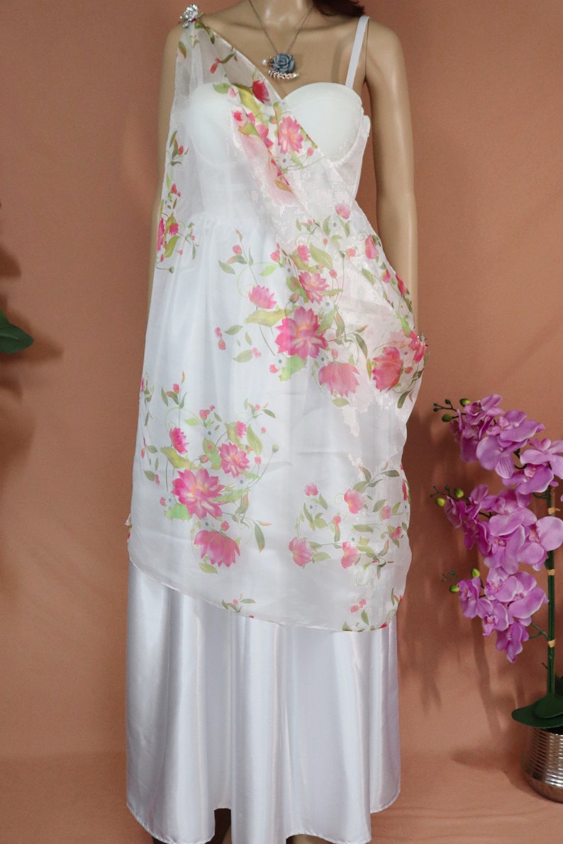 White Bridal Mushanana With Pink Floral Organza Drape Umushanana ...