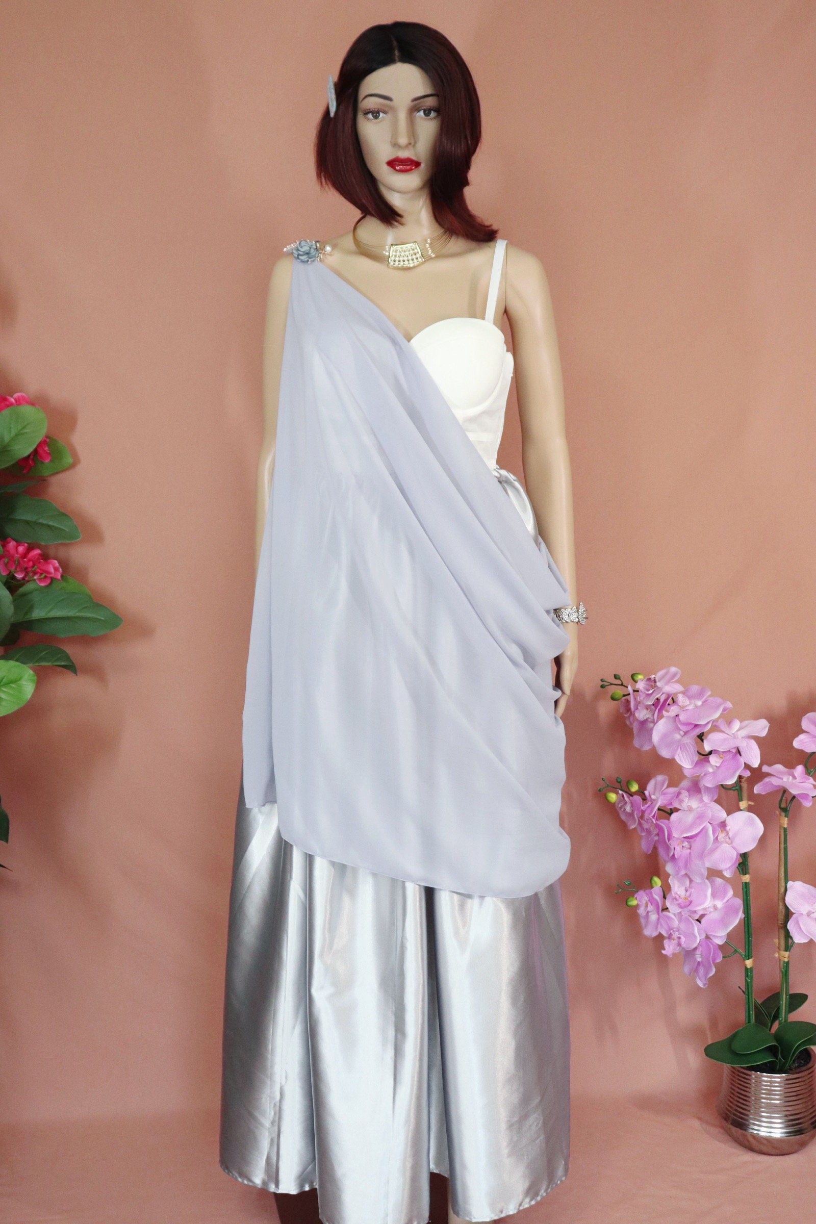 Silver Grey Mushanana With Sheer Drape Umukenyero Umucenyero Umwitero ...