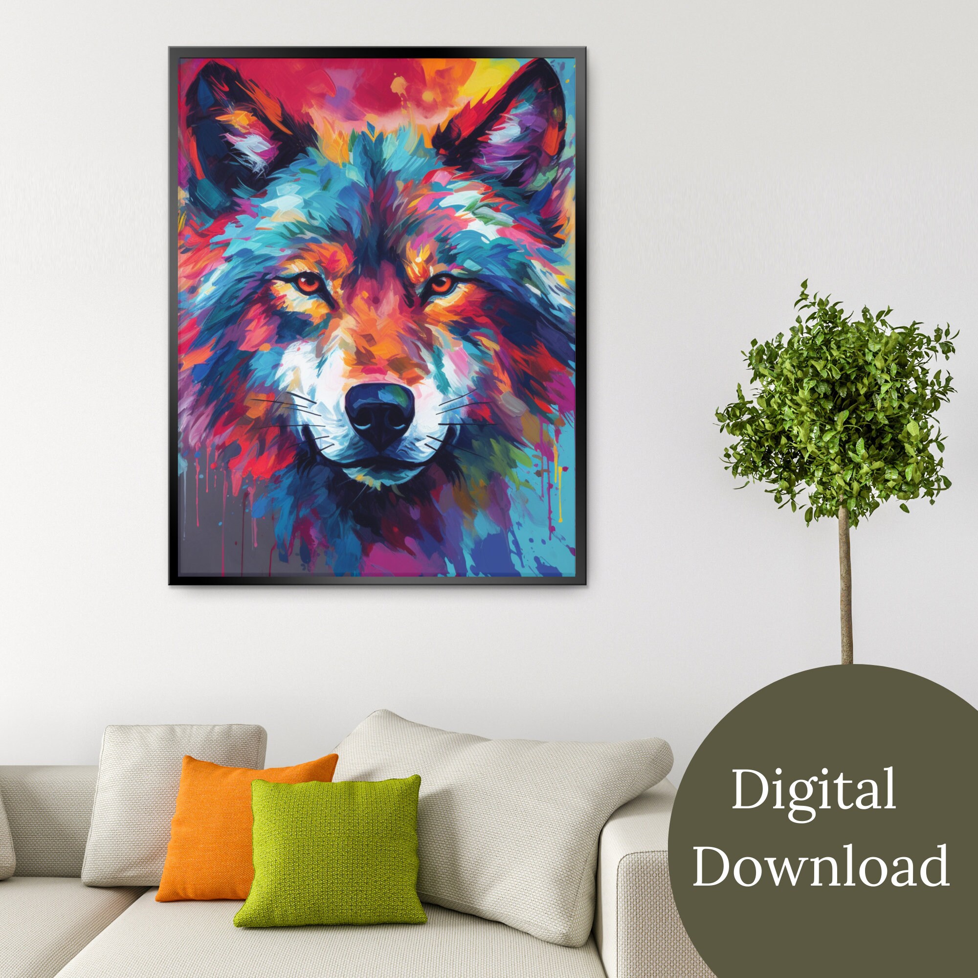 Colorful Wolf Art Print Modern Art Style Digital Art Print Wolf ...