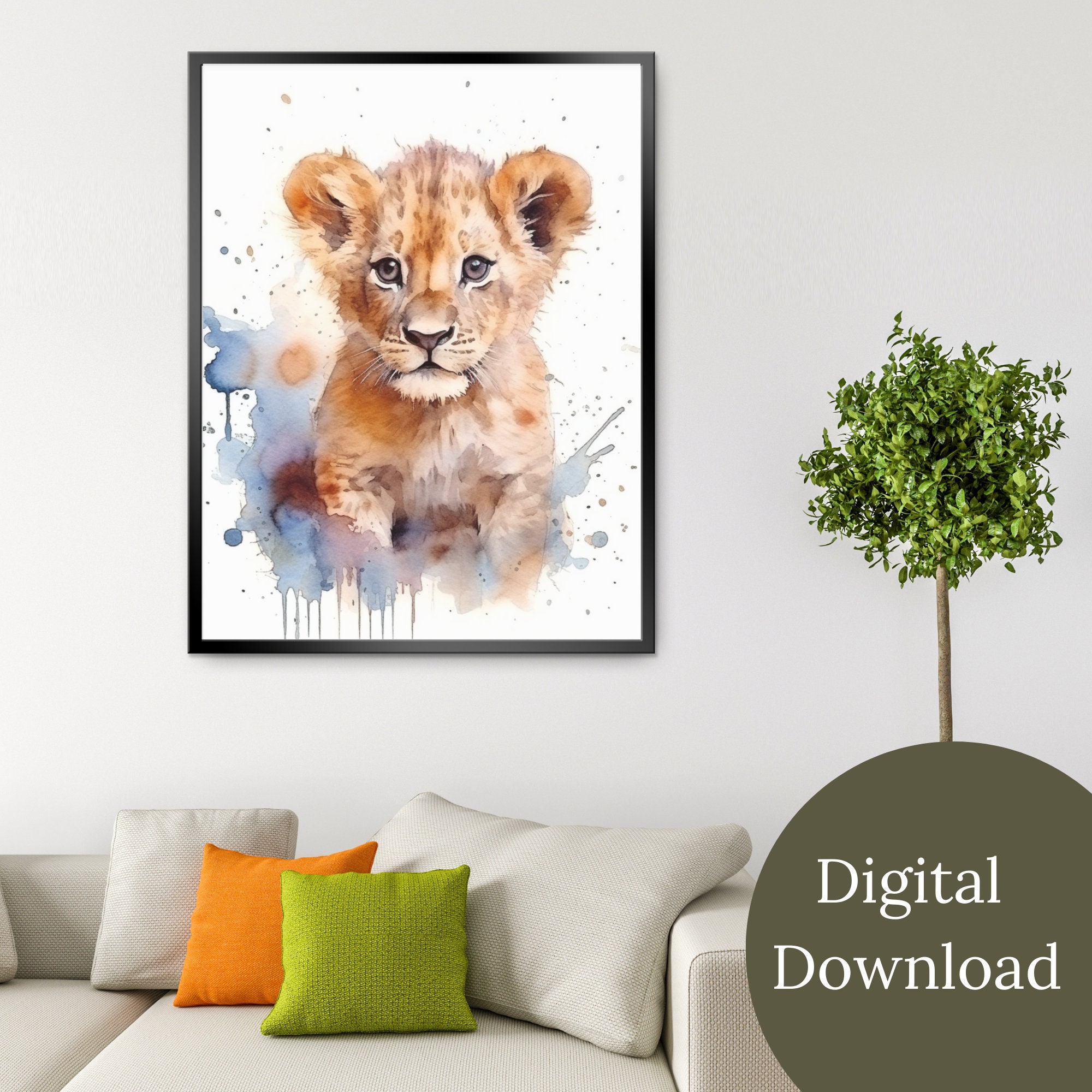 Lion Cub Art Print Lion Cub Wall Art Lion Artwork for Home Wildlife ...