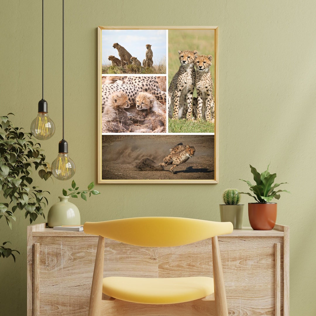 Wild Cheetah Collage Art Print African Cheetah Poster Animal Art ...