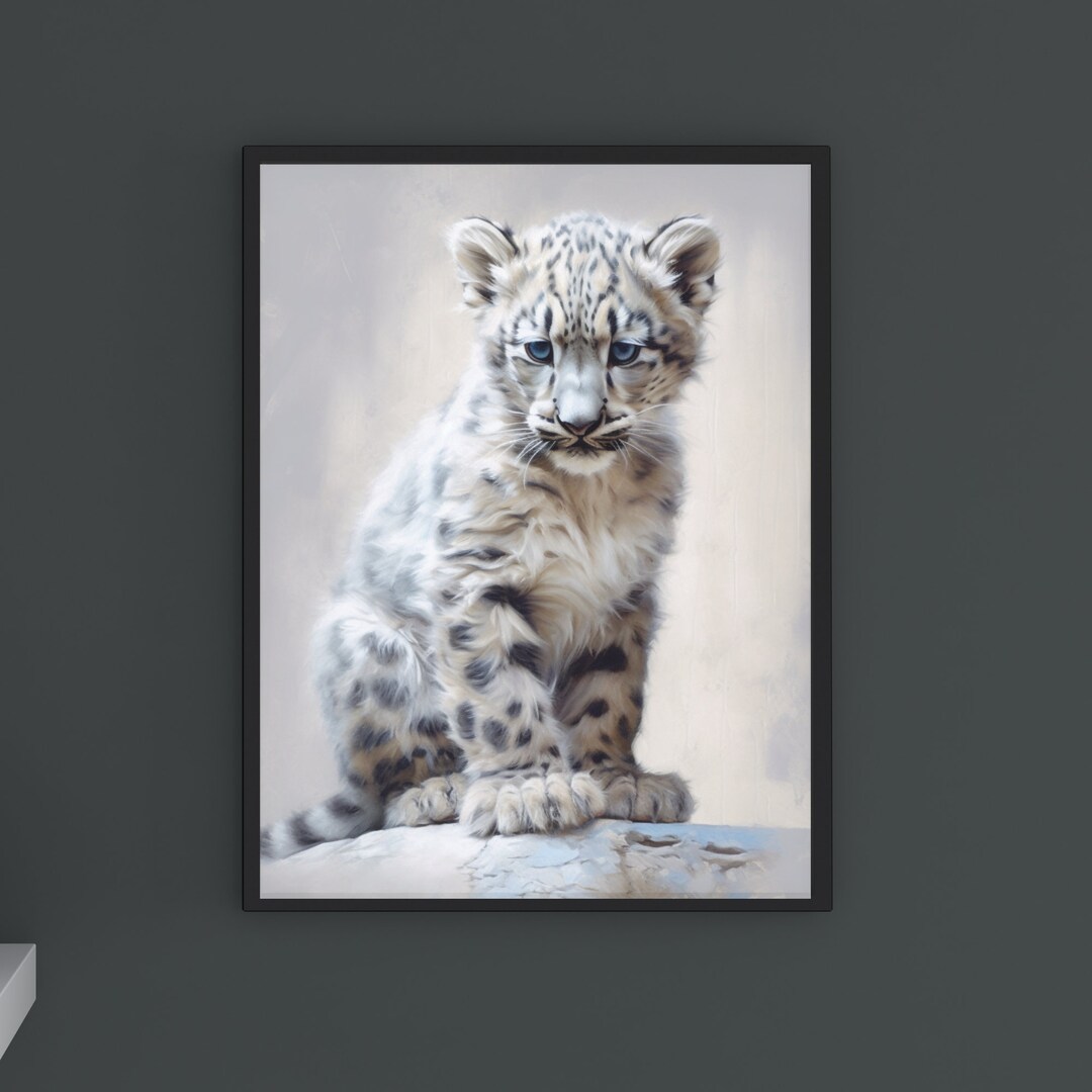 Snow Leopard Cub Art Print, Snow Leopard Wall Art, Snow Leopard Artwork ...