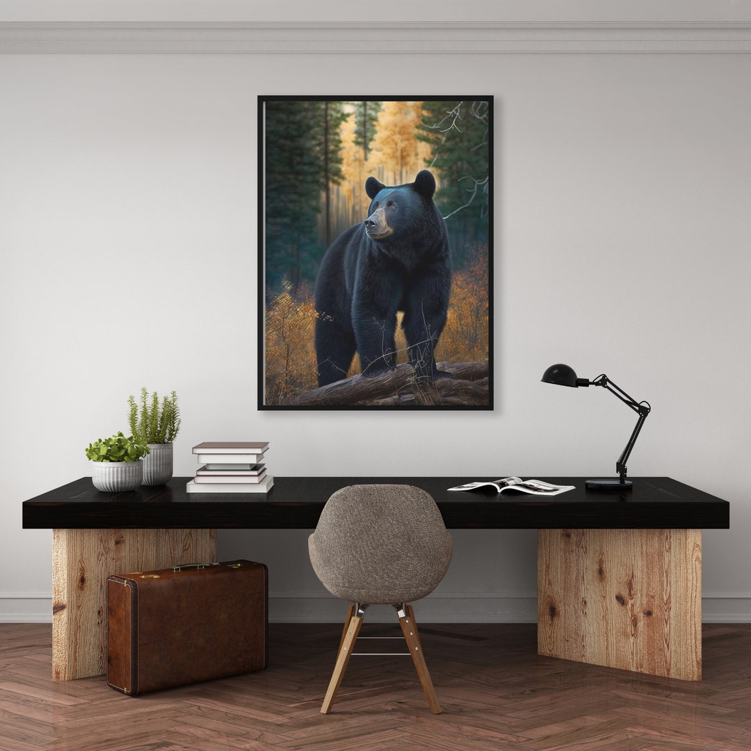 Black Bear in Forest Digital Art Print Black Bear Artwork Bear Wall Art ...