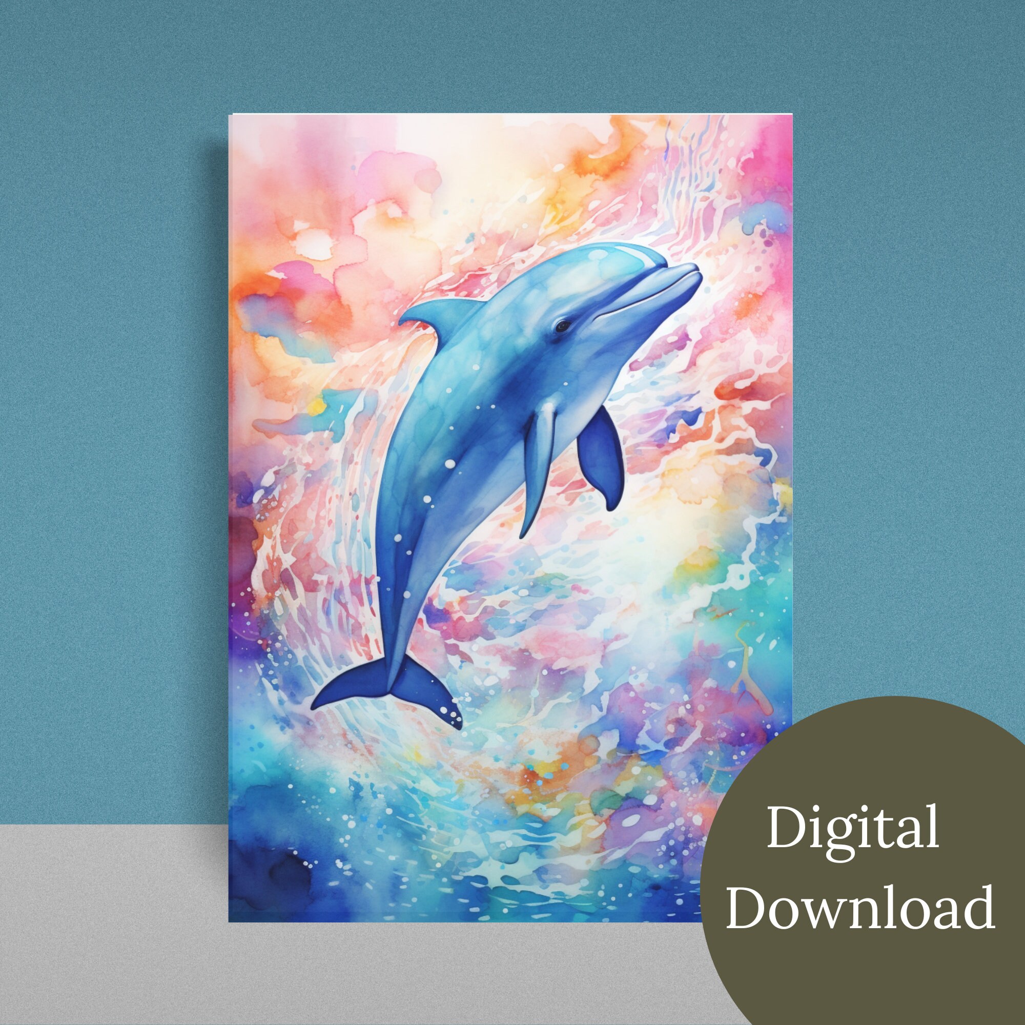 Rainbow Colorful Dolphin Art Print Ocean Themed Wall Art Home Office ...