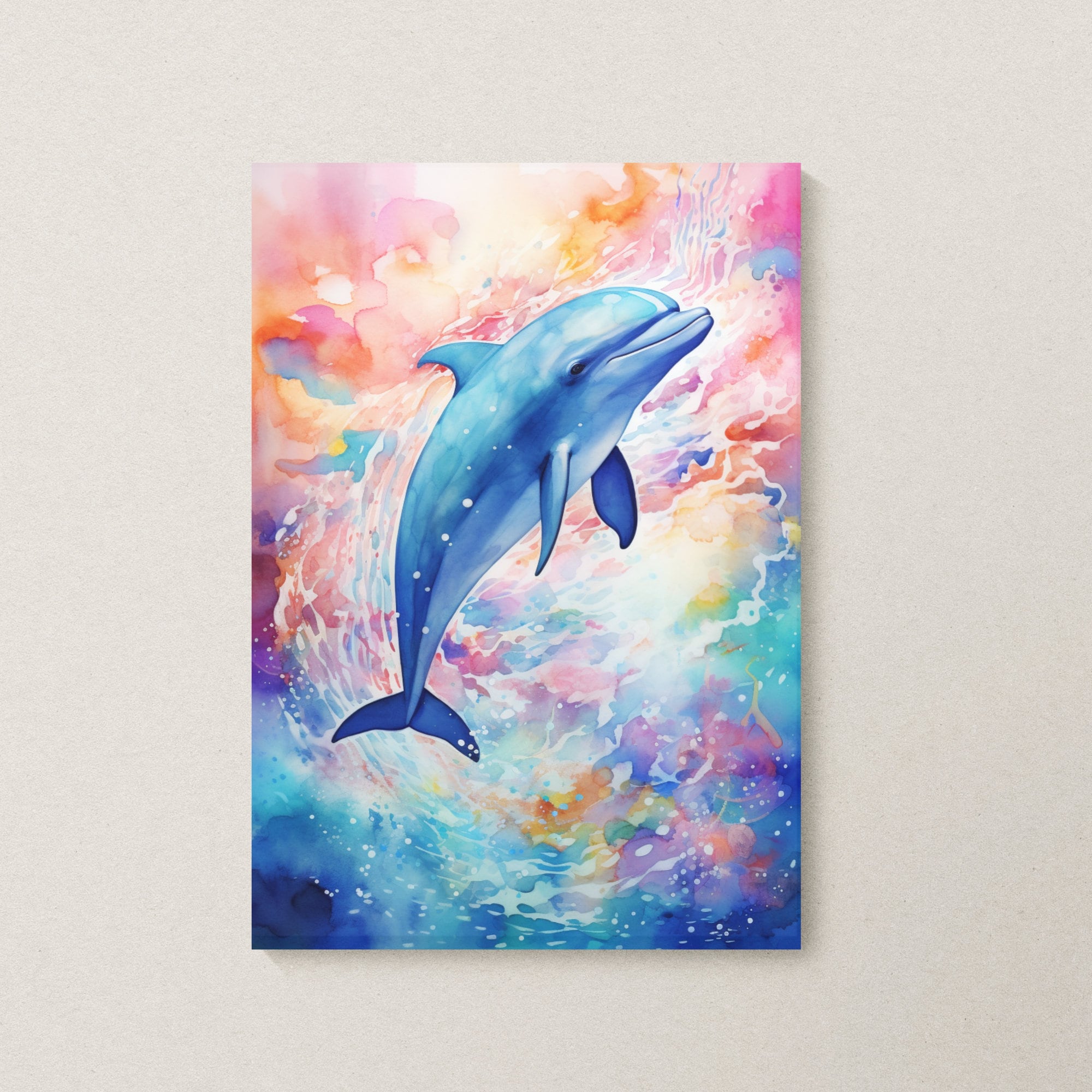 Rainbow Colorful Dolphin Art Print Ocean Themed Wall Art Home Office ...
