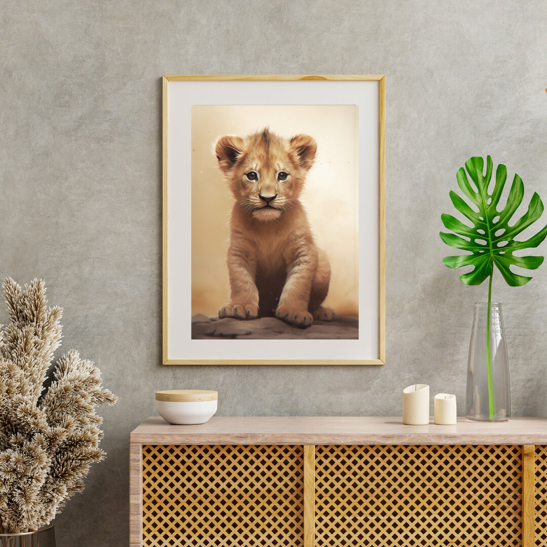Lion Cub Art Print Lion Cub Wall Art Lion Artwork for Home Wildlife ...