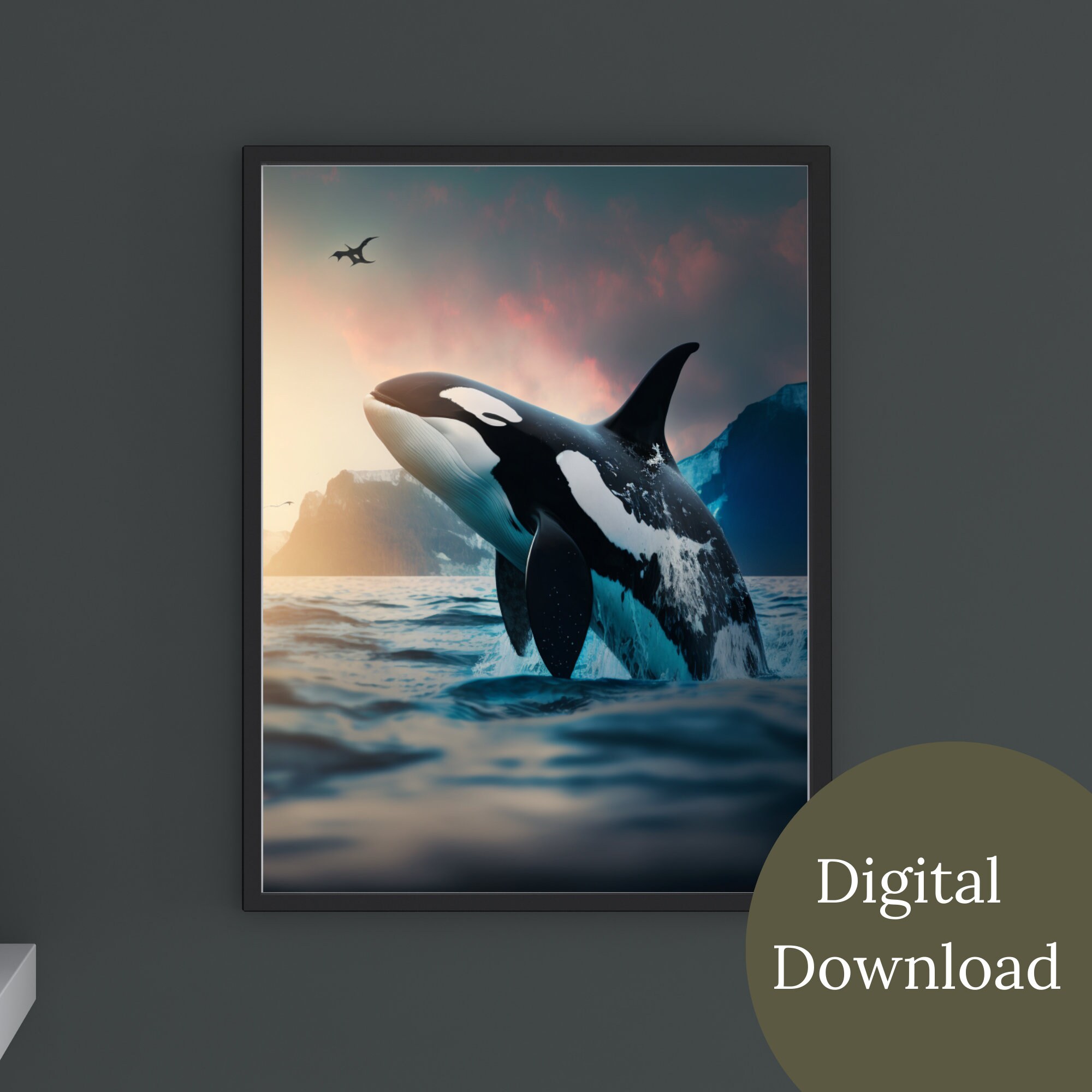 Beautiful Orca Digital Art Print, Orca Artwork, Ocean Wall Art for Home ...