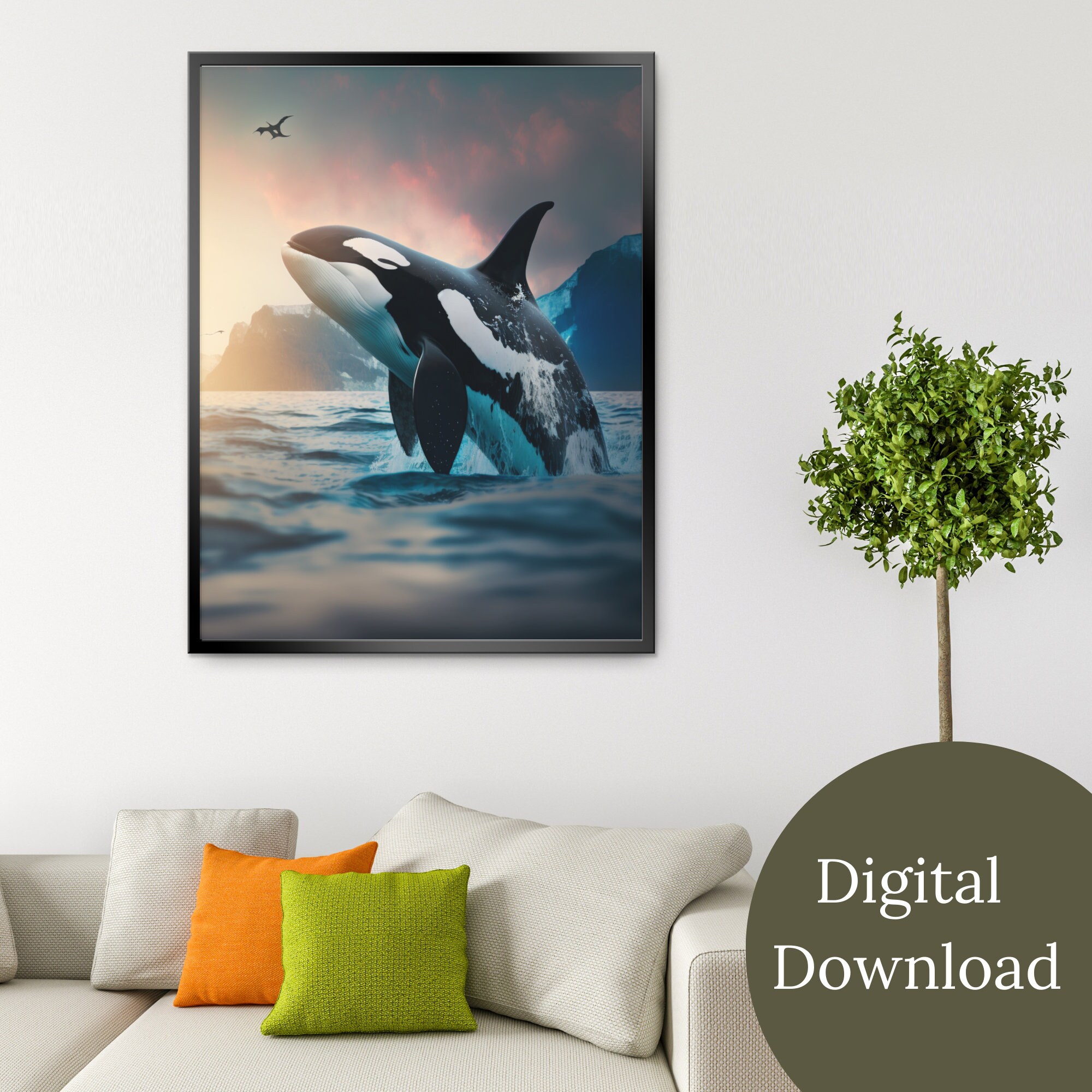 Beautiful Orca Digital Art Print, Orca Artwork, Ocean Wall Art for Home ...