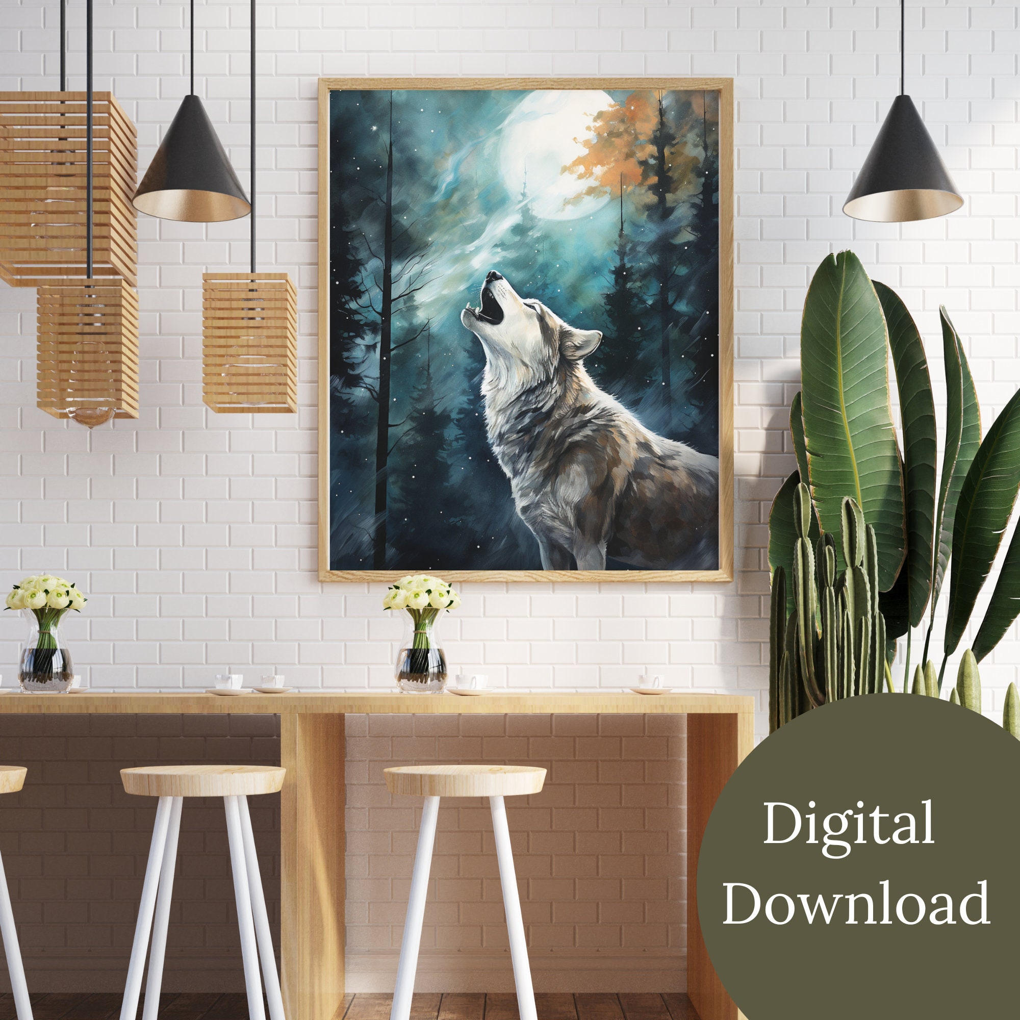Howling Wolf Poster Wolf Art Print and Painting Digital Art - Etsy