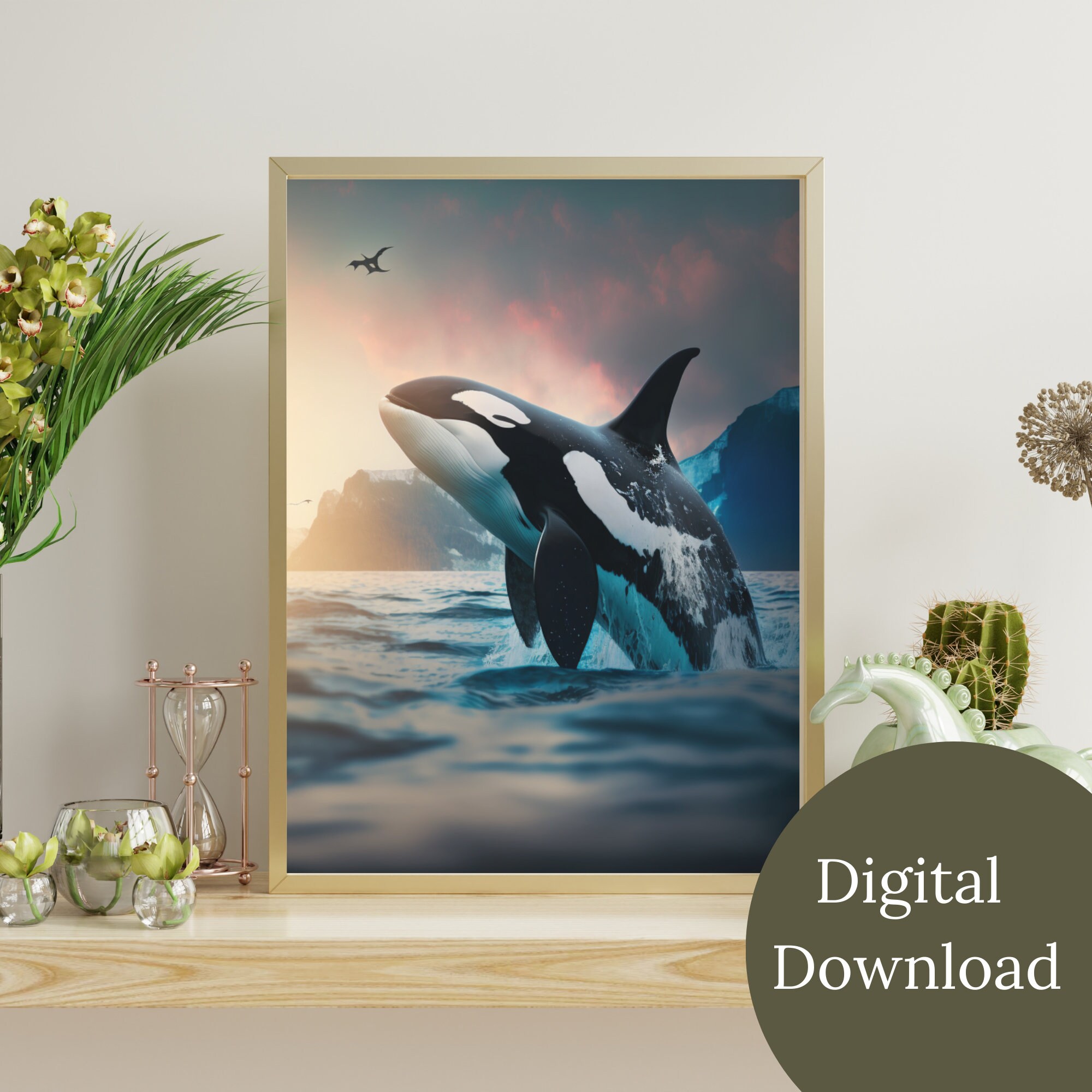 Beautiful Orca Digital Art Print, Orca Artwork, Ocean Wall Art for Home ...