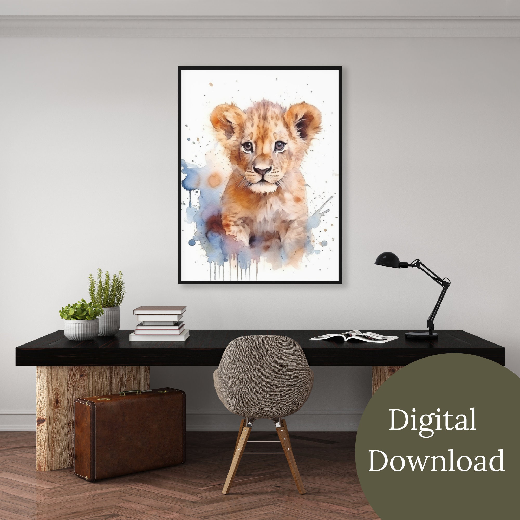 Lion Cub Art Print Lion Cub Wall Art Lion Artwork for Home Wildlife ...