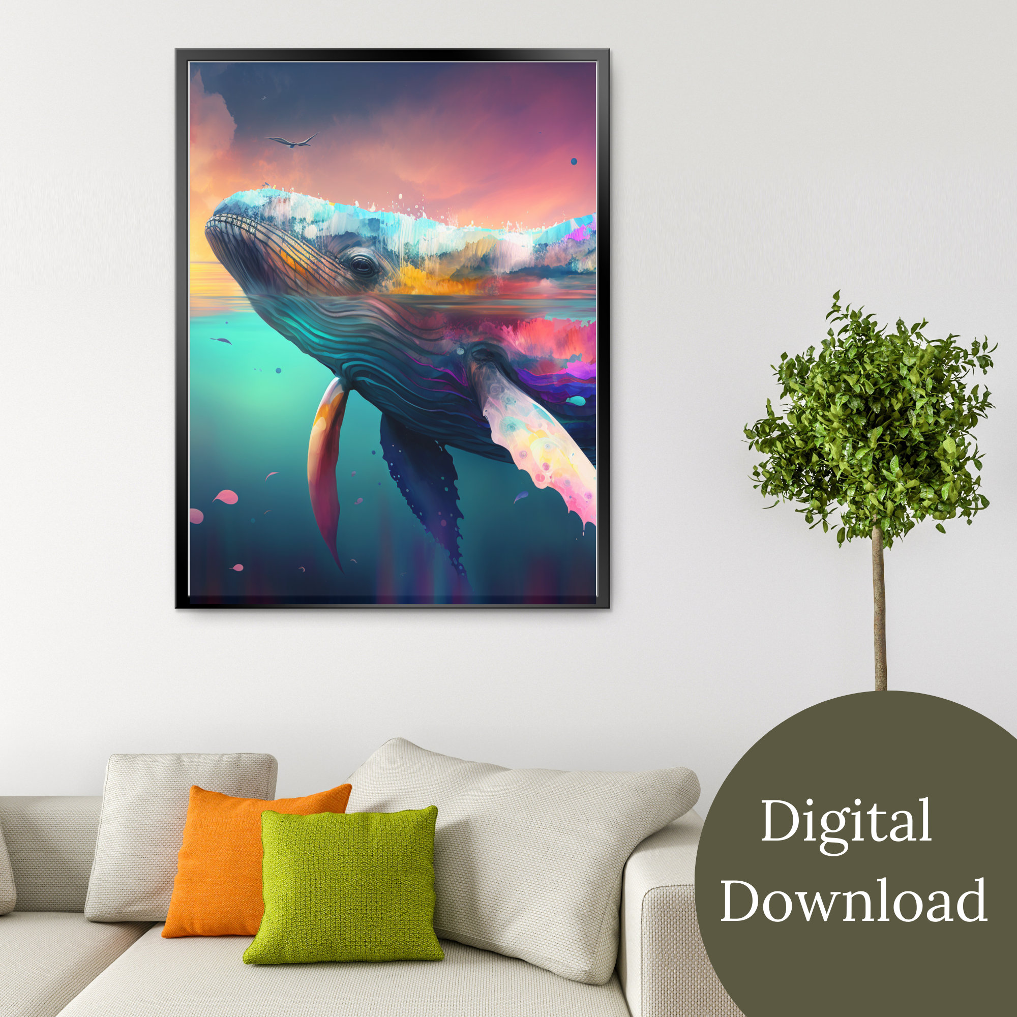 Rainbow Whale Digital Download Art Print Ocean Themed Wall Art for Home ...