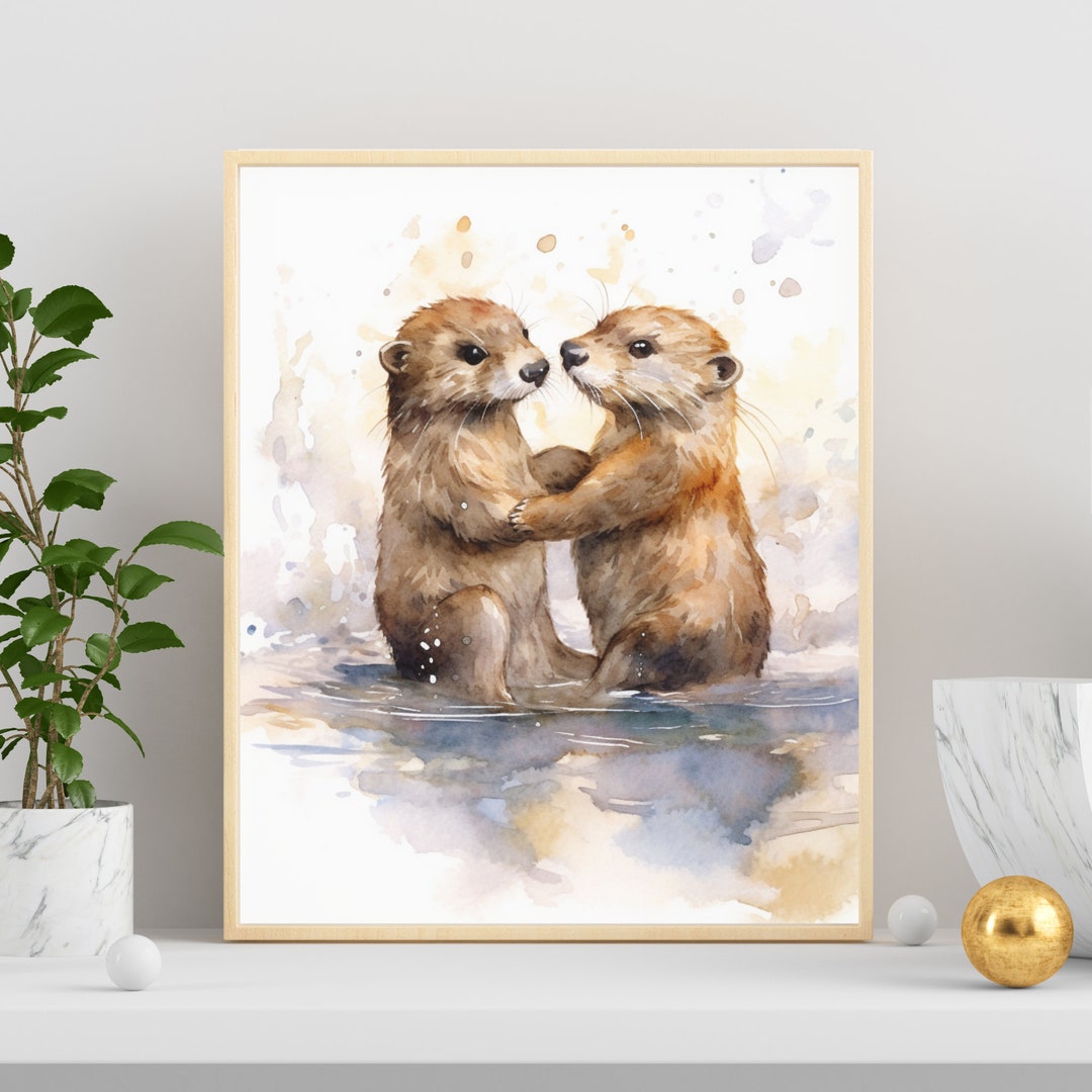 Cute Otter Art Print Watercolor Art Work Otter Wall Prints Two Otters ...