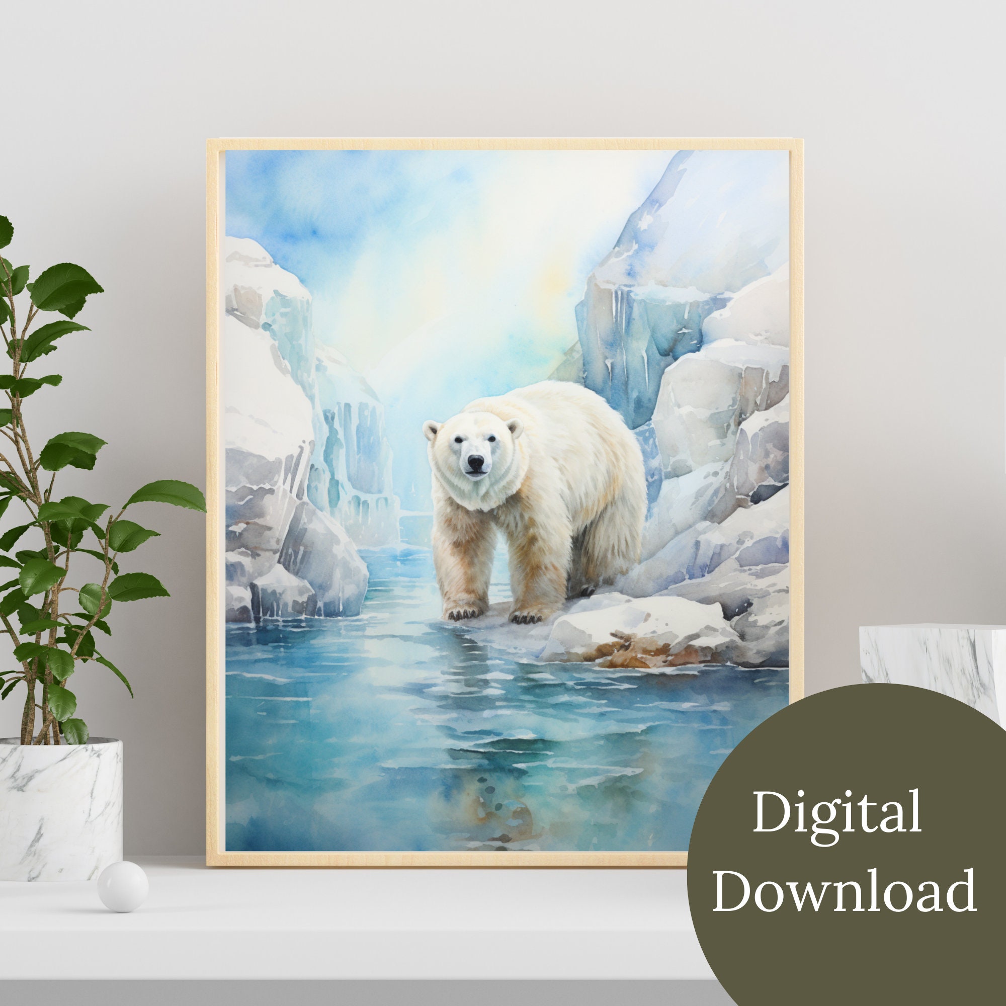 Polar Bear on Ice Artwork Polar Bear Art Print Polar Bear Wall Art Bear ...