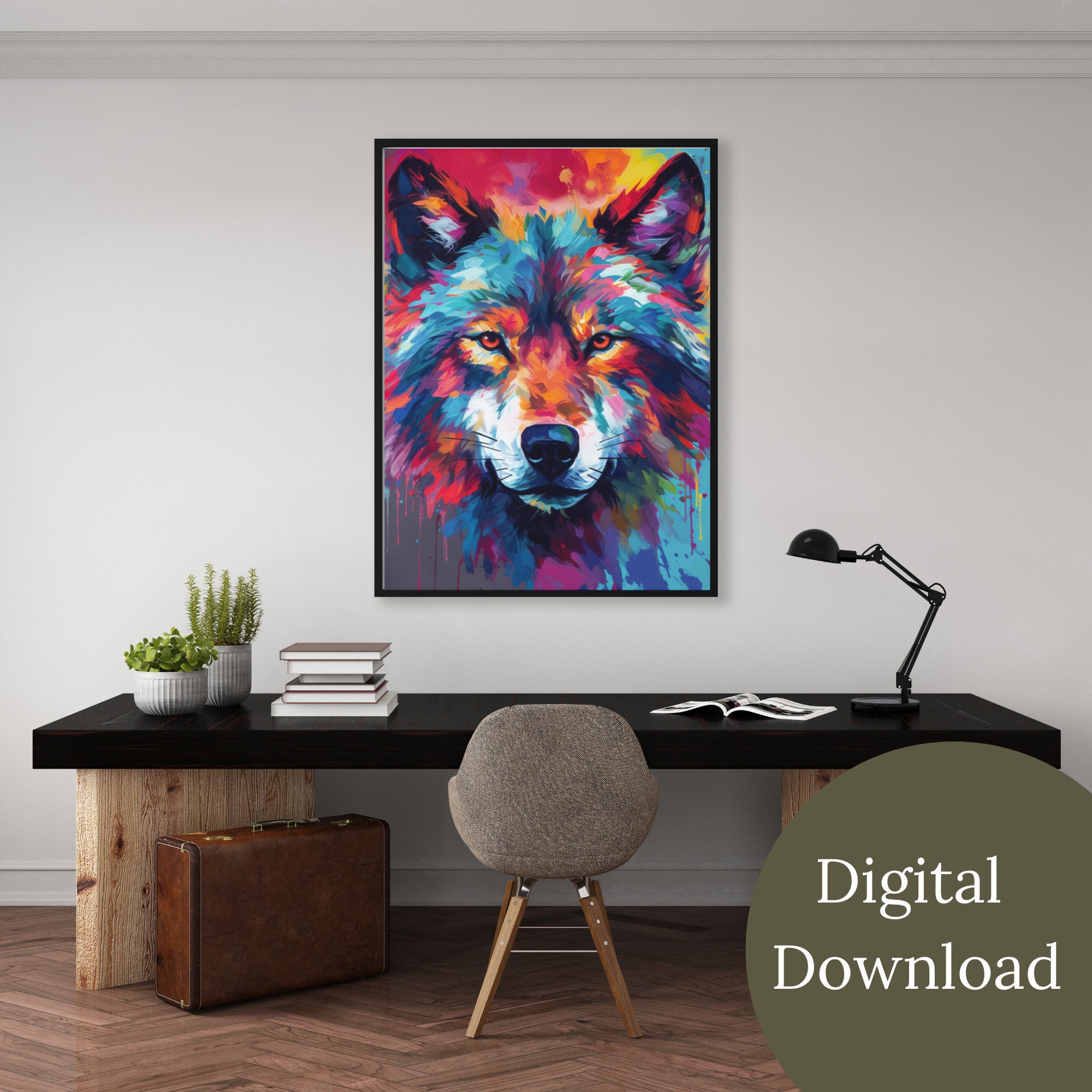 Colorful Wolf Art Print Modern Art Style Digital Art Print Wolf ...