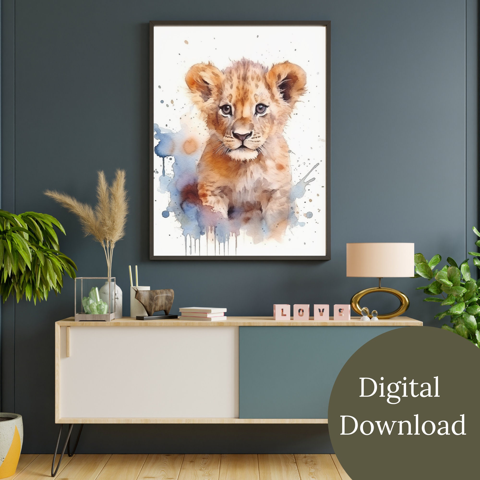 Lion Cub Art Print Lion Cub Wall Art Lion Artwork for Home Wildlife ...