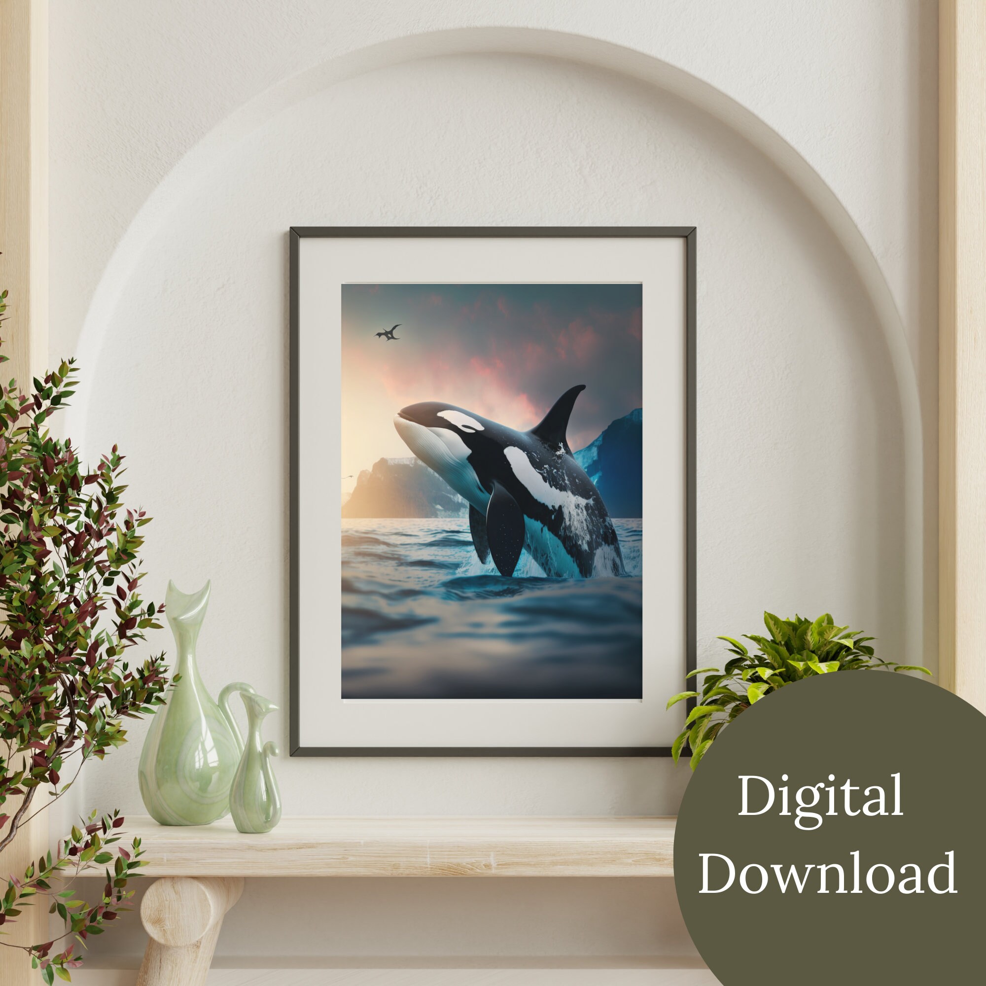 Beautiful Orca Digital Art Print, Orca Artwork, Ocean Wall Art for Home ...