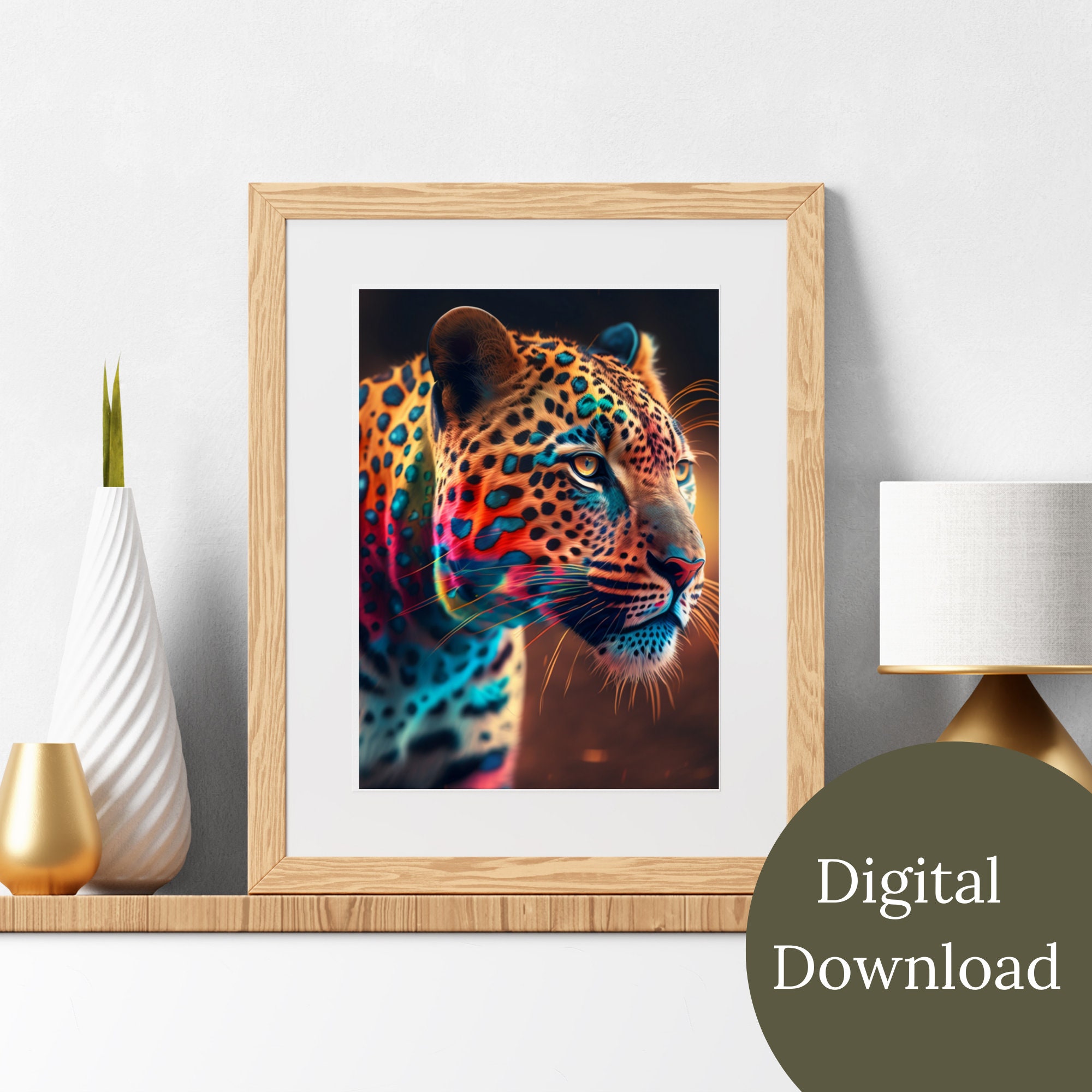 Colorful Leopard Digital Art Print Golden Leopard Wall Art - Etsy