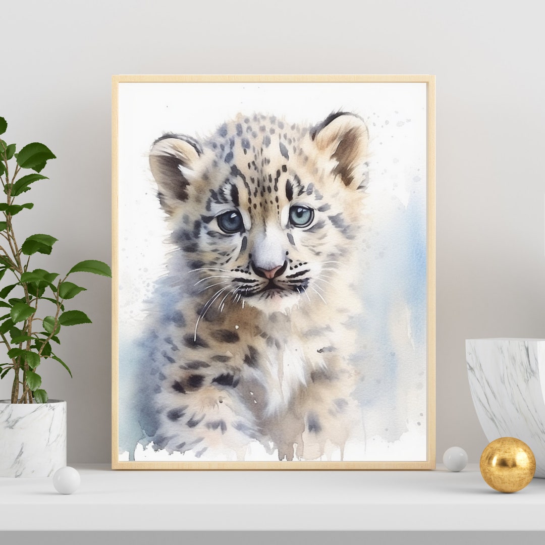 Snow Leopard Cub Art Print, Snow Leopard Wall Art, Snow Leopard Artwork ...