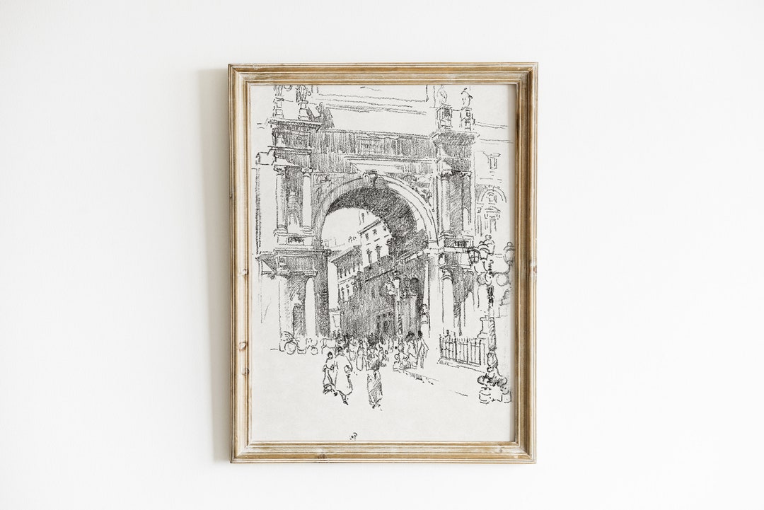Vintage Sketch of Piazza Vittorio in Rome | Vintage Italian ...