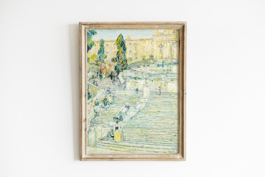 The Spanish Stairs | Vintage Rome Oil Painting | Rome Cityscape ...