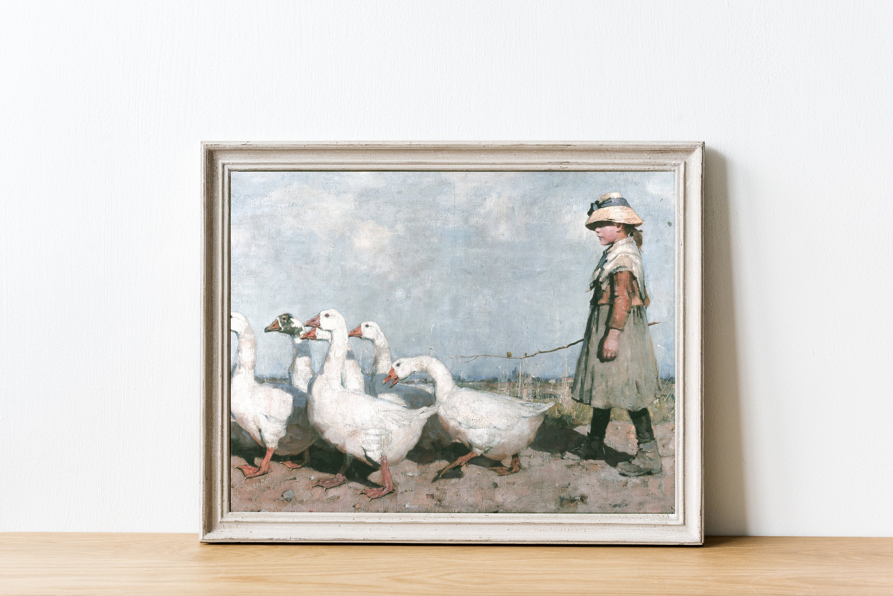 Girl With Goose Vintage Painting | the Goose Girl Print | Vintage ...