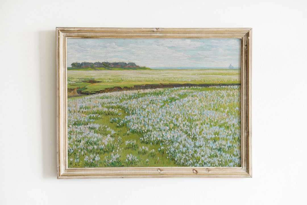 Spring Meadow Vintage Painting Landscape Flower | French Antique Oil ...