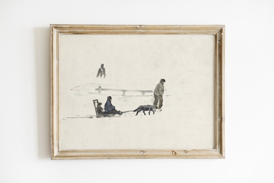 Minimalist Neutral Painting Winter | Sled in the Snow | Modern ...
