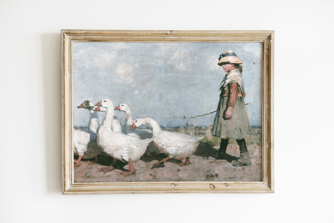Girl With Goose Vintage Painting | the Goose Girl Print | Vintage ...