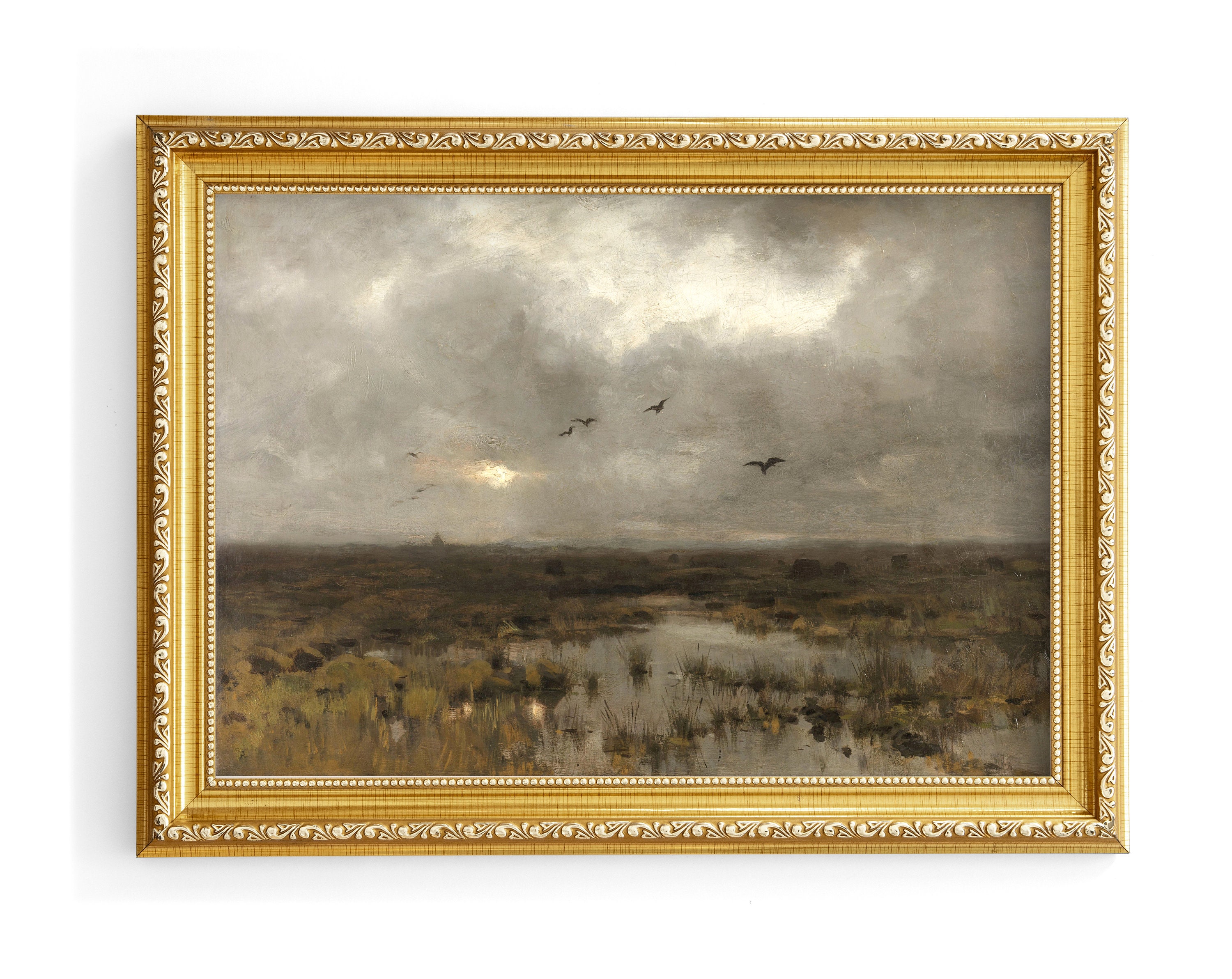 Vintage Marsh Oil Painting | Nature Art Print | Moody Marsh Painting ...