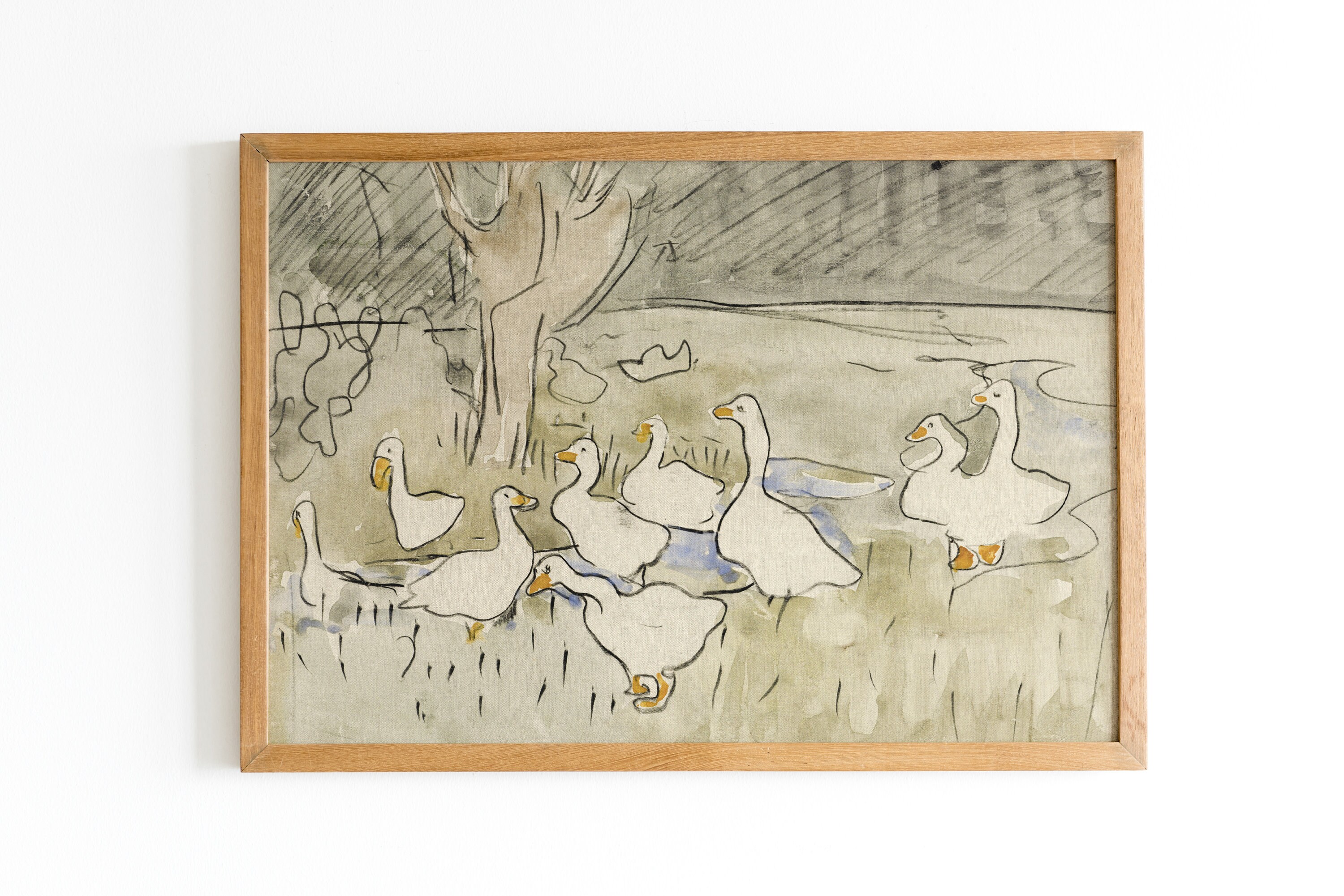 Rustic Farmhouse Wall Decor Vintage Geese Print Antique Duck Painting ...