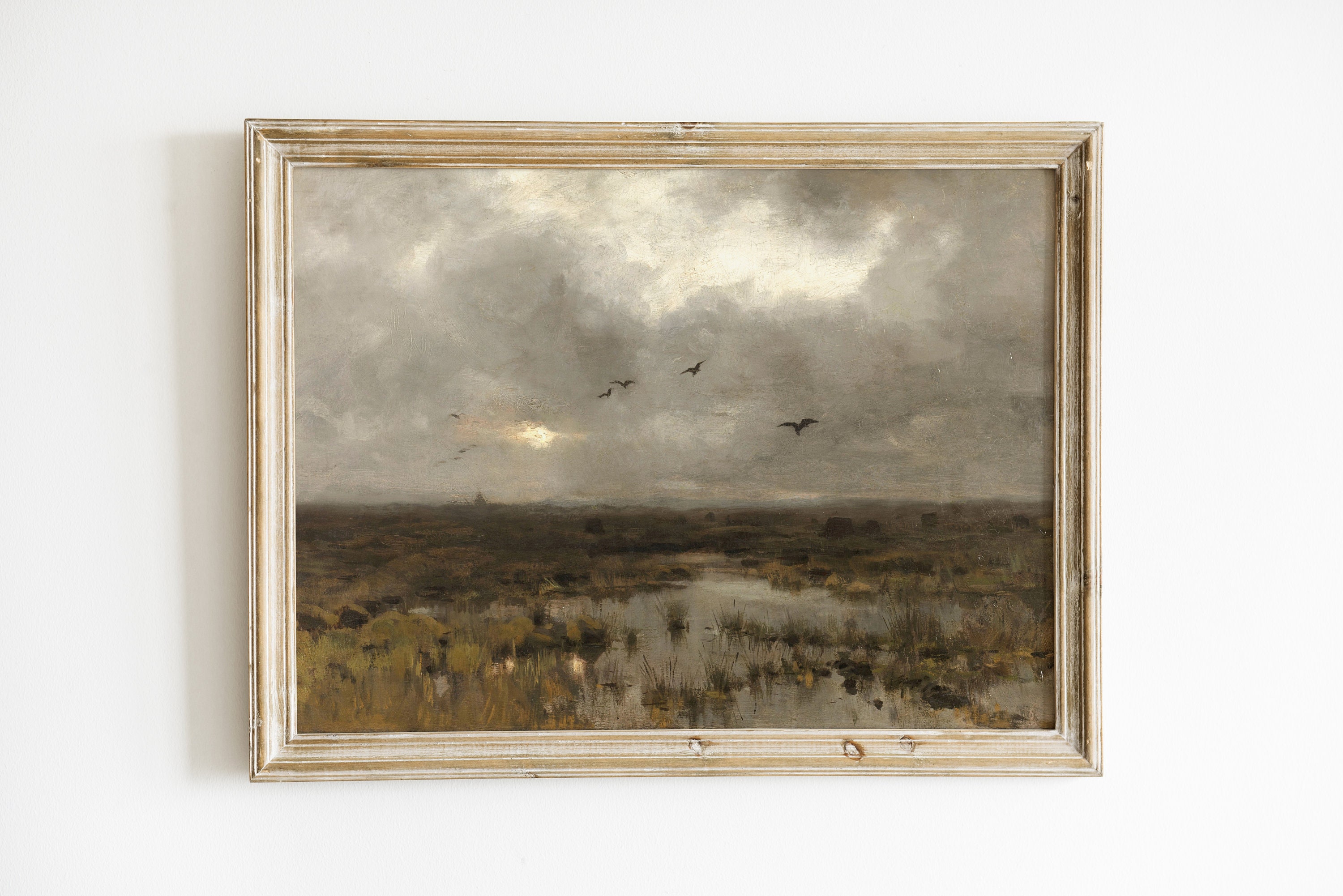 Vintage Marsh Oil Painting | Nature Art Print | Moody Marsh Painting ...